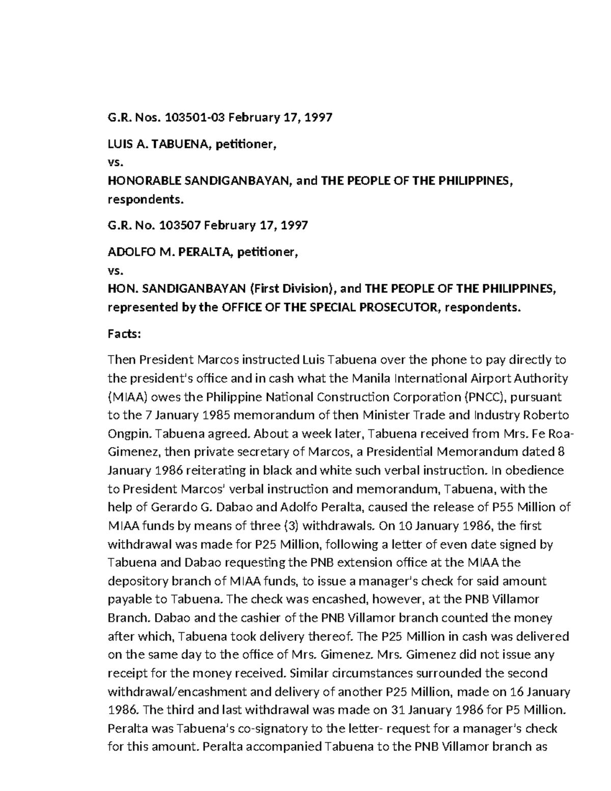 (15) Tabuena v. Sandiganbayan - G. Nos. 103501-03 February 17, 1997 ...