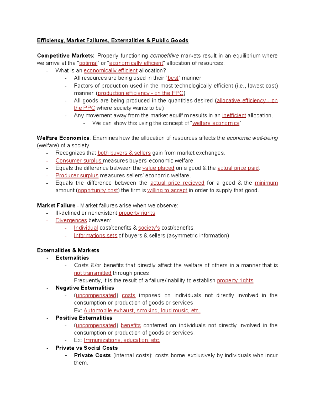Chapter 4 - Efficiencies, Market Failures, Externalities and Public Goods - Efficiency, Market ...