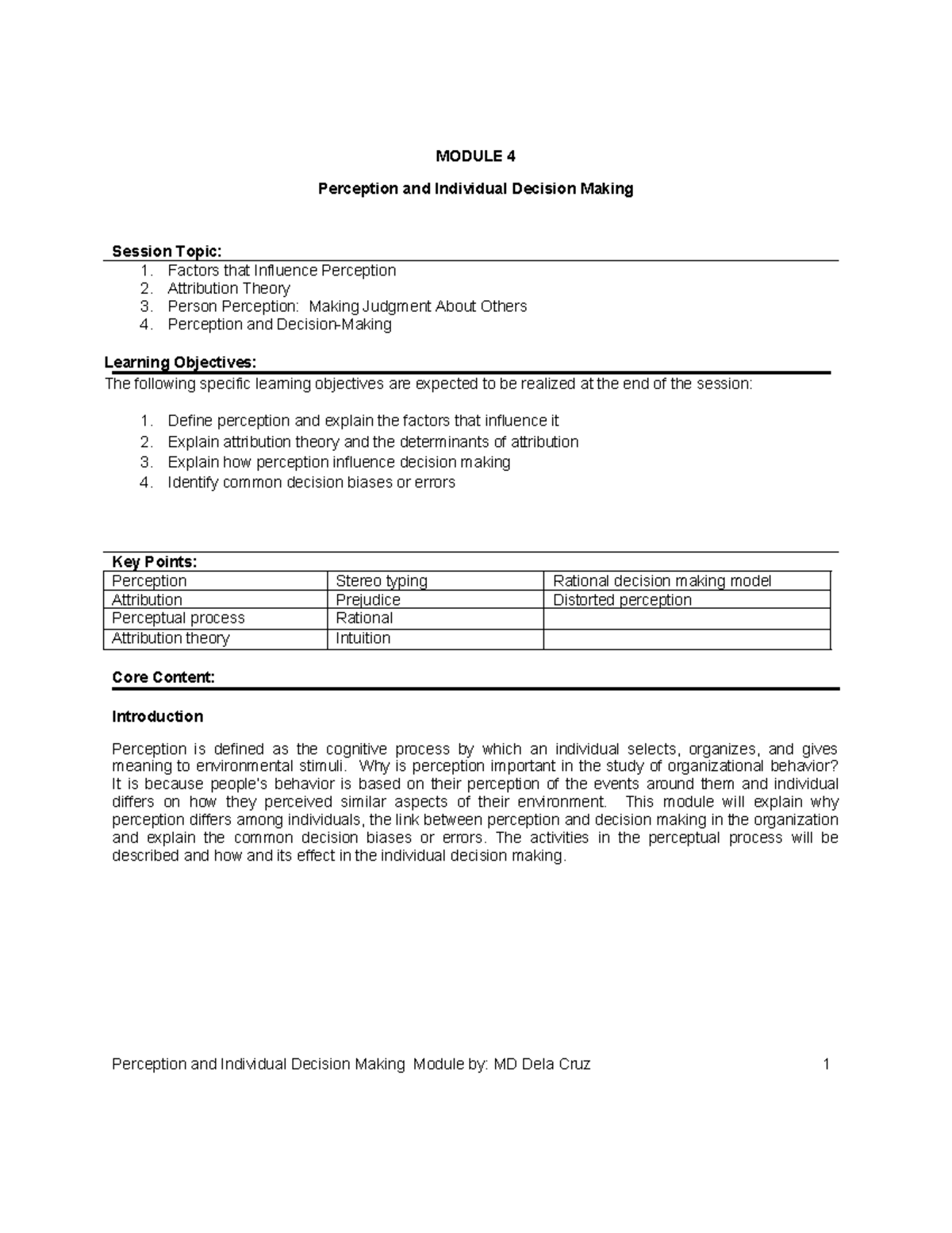 Module 4 Perception Individual Decision Making - MODULE 4 Perception and Individual Decision ...