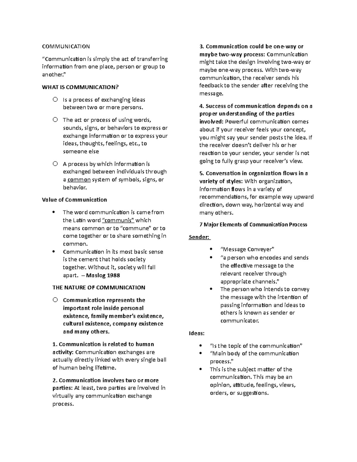 Communication - reviewer - COMMUNICATION “Communication is simply the ...