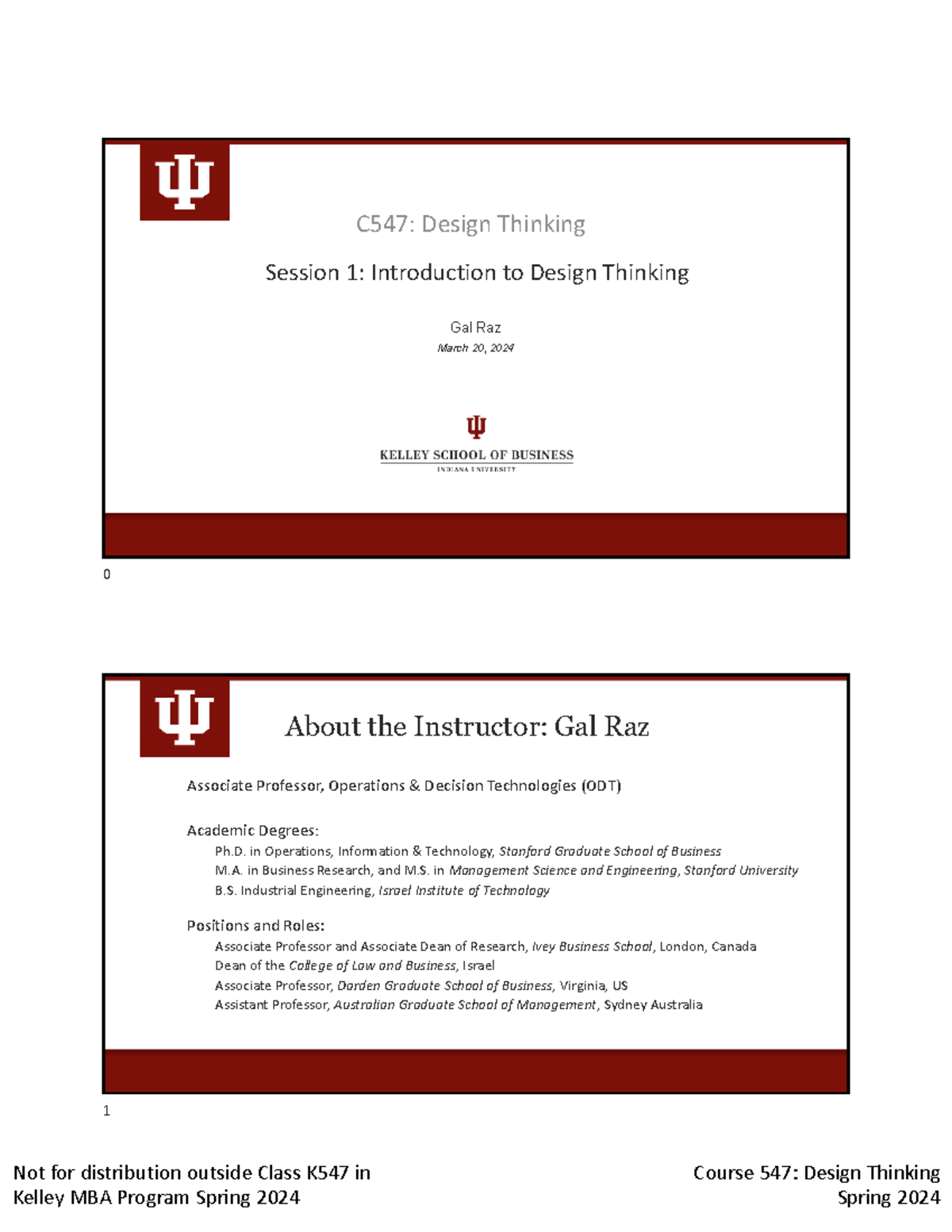 Design Thinking Session 1 2024 for class - Not for distribution outside ...