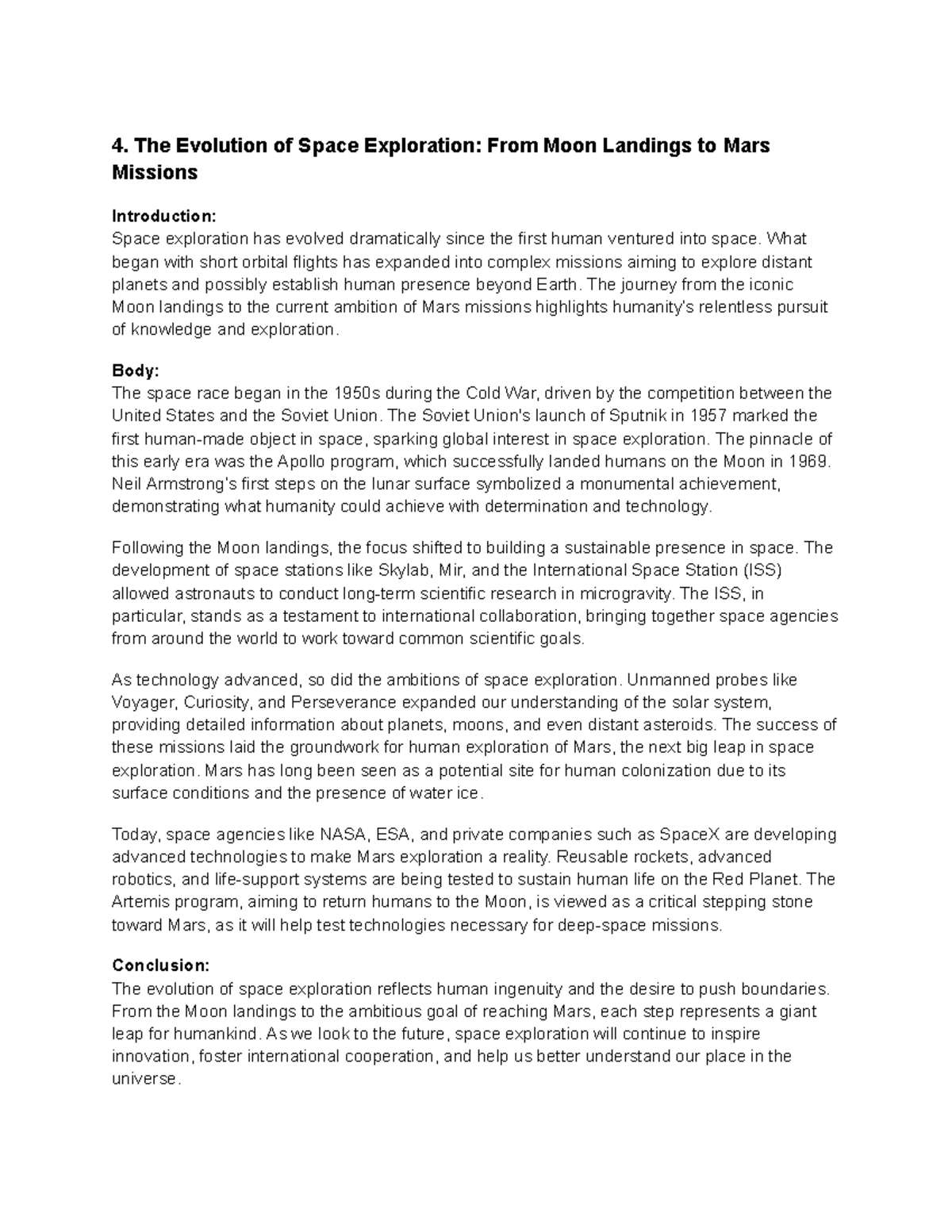 Essay 4 - the - 4. The Evolution of Space Exploration: From Moon ...