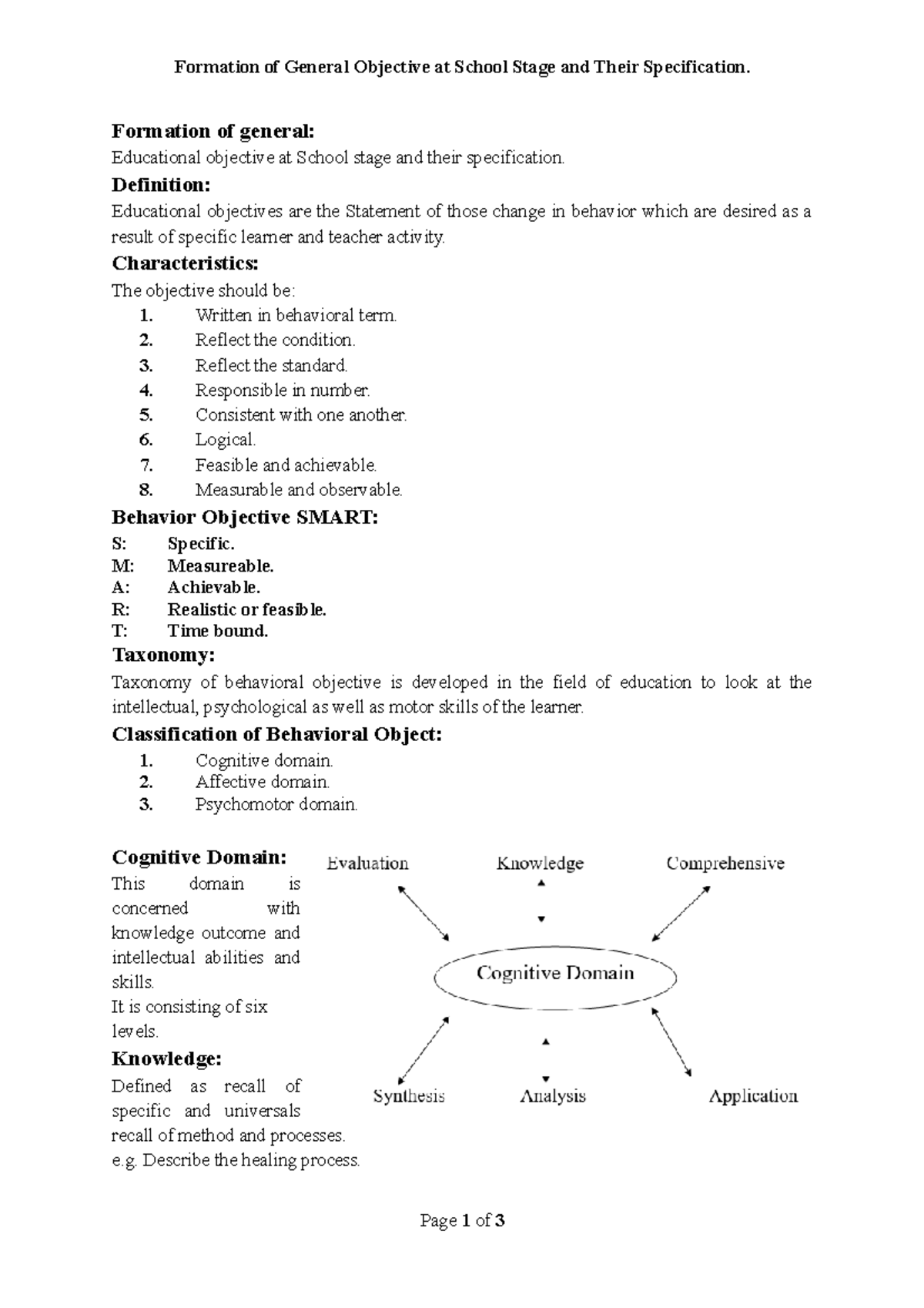 Formation of General Objective at School Stage and Their Specification ...