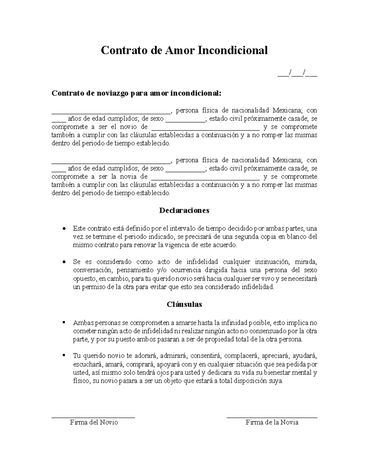 Contrato Pao - Nada - Contrato de Amor Incondicional //___ Contrato de ...