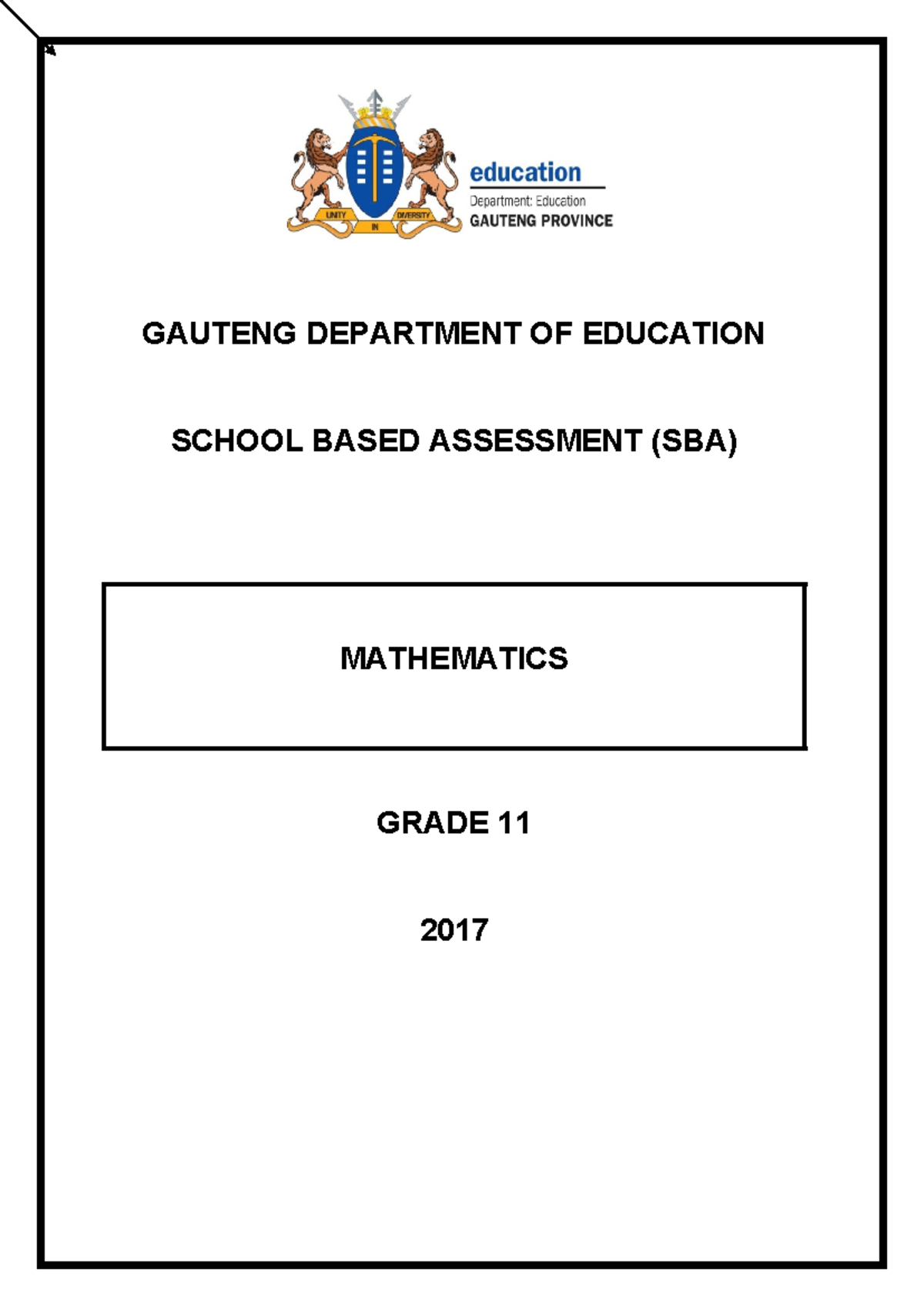 2017 Mathematics Grade 11 SBA - GAUTENG DEPARTMENT OF EDUCATION SCHOOL ...