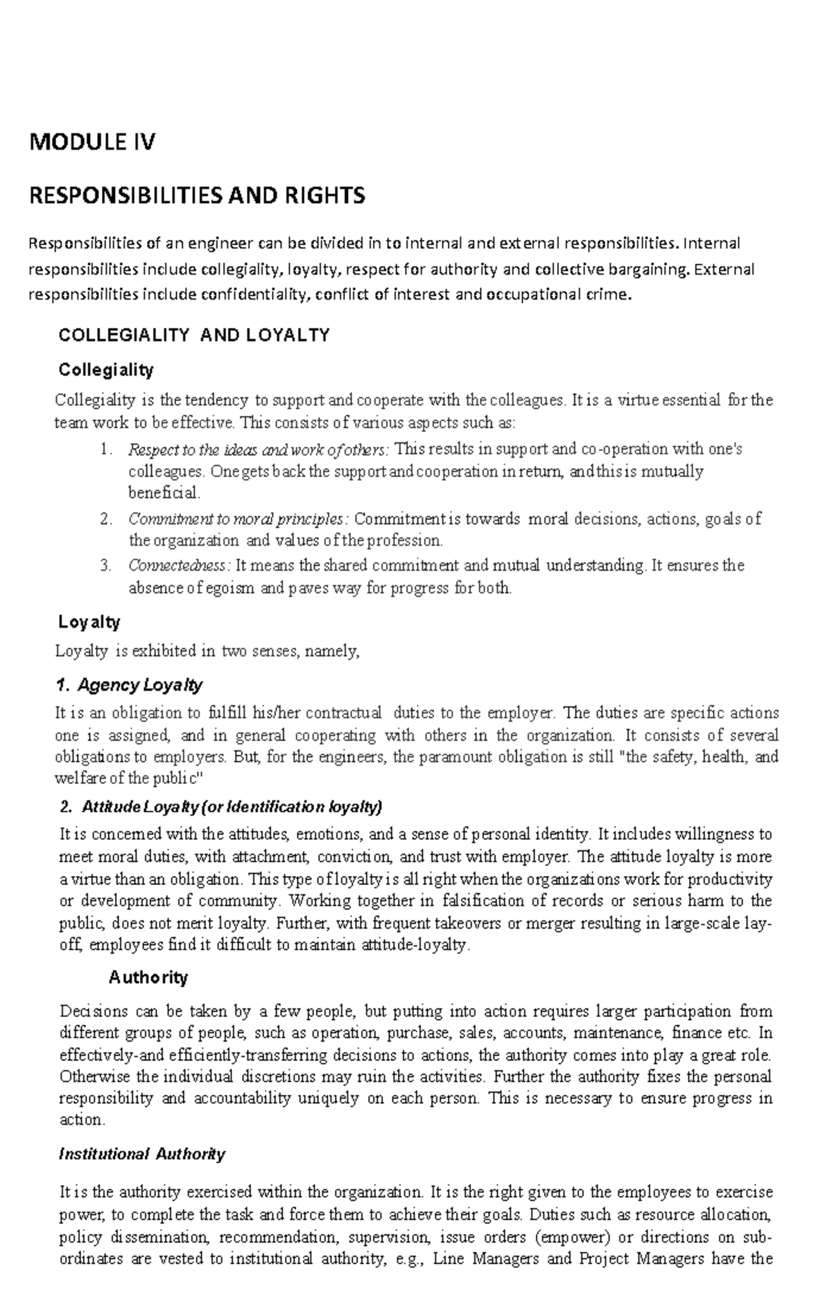 Professional Ethics module 4 - MODULE IV RESPONSIBILITIES AND RIGHTS ...