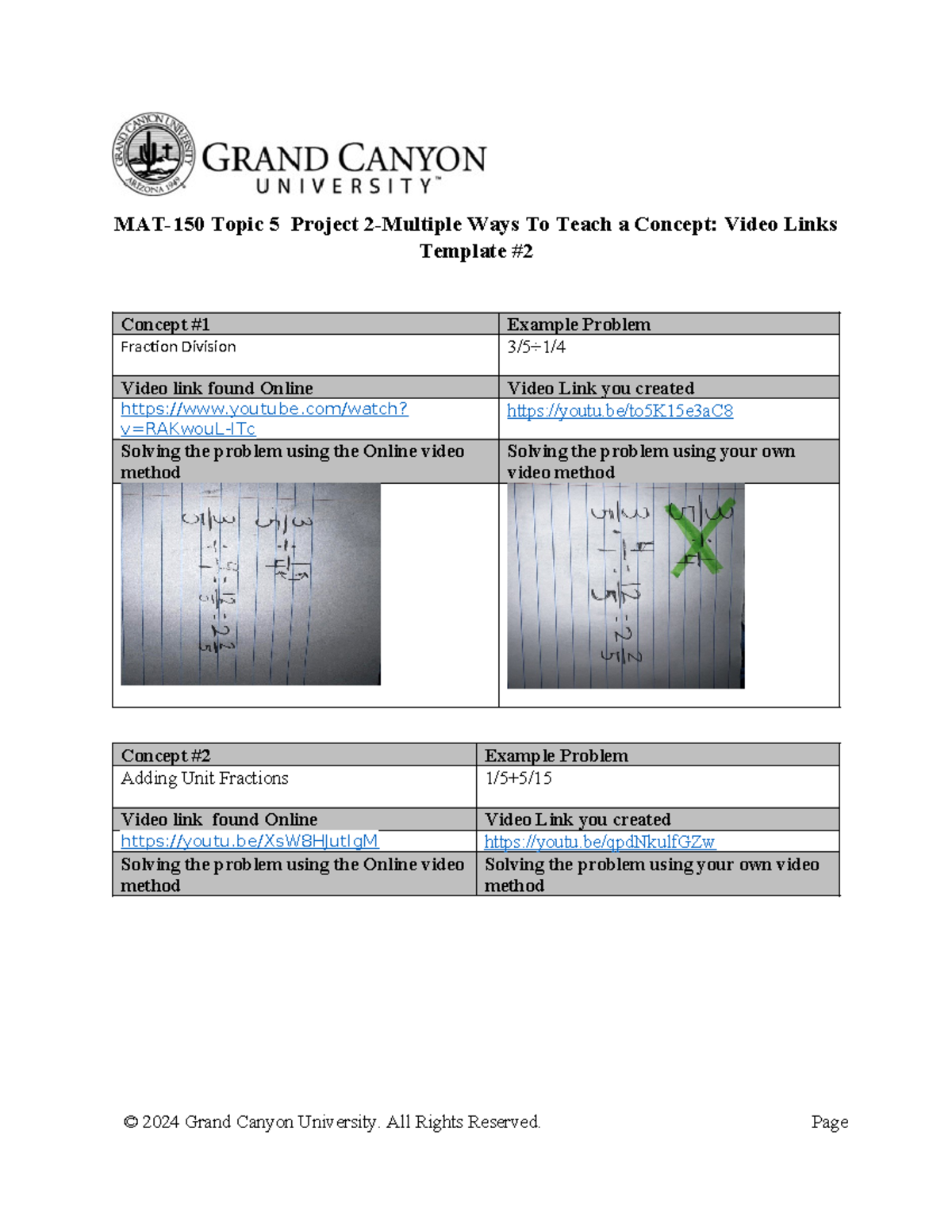 MAT-150-T5-Project 2-Multiple Ways To Teach a Concept Video Links ...