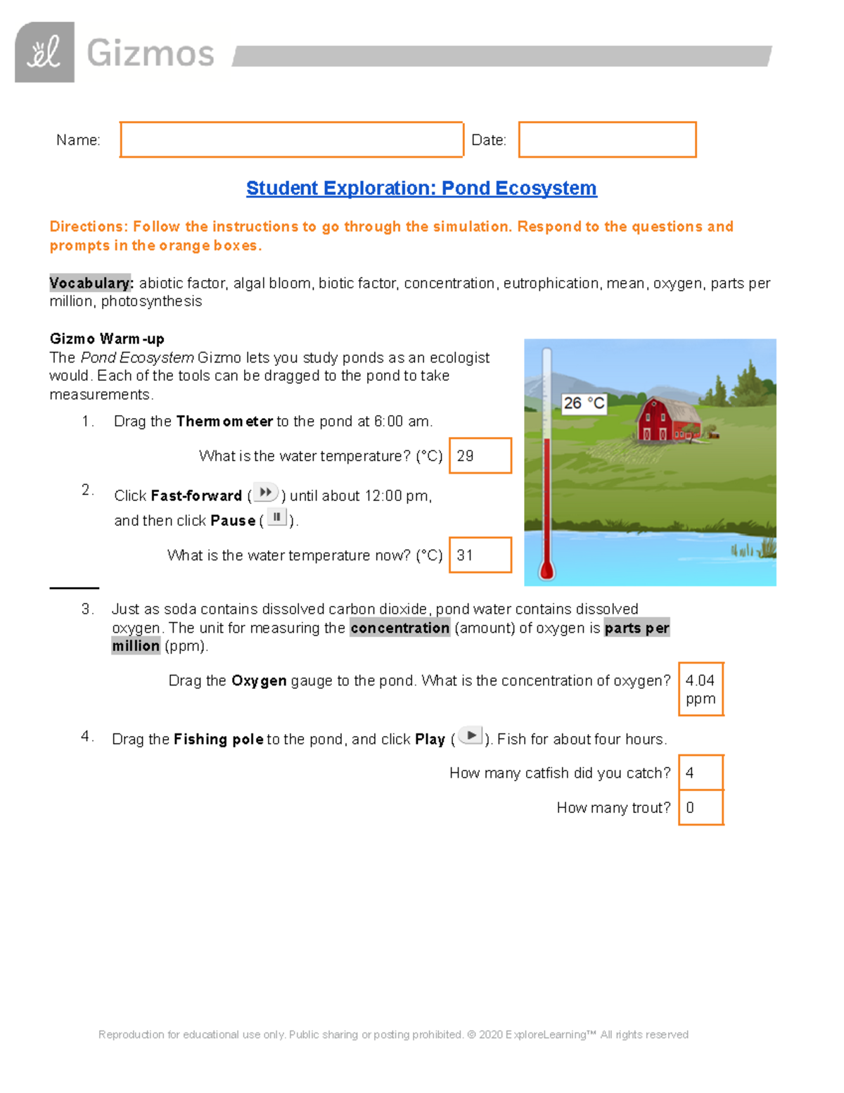 Copy of Pond Ecosystem Gizmo - Name: Date: Student Exploration: Pond ...