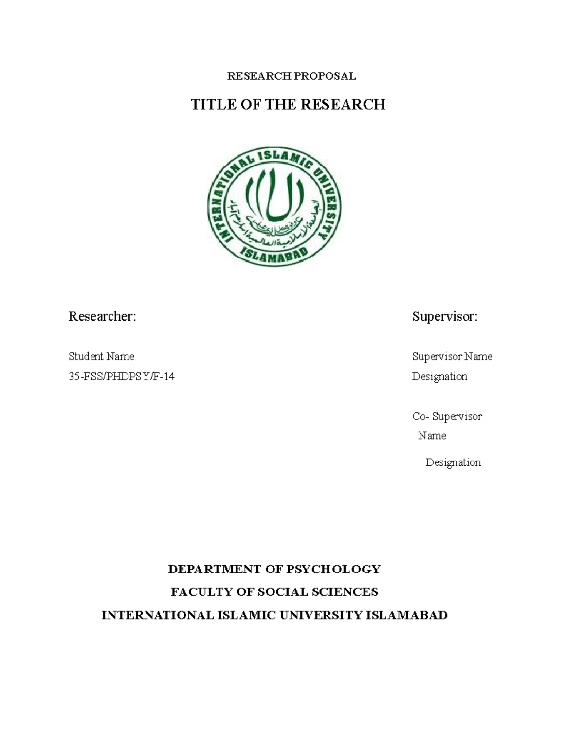 Research Proposal Format - RESEARCH PROPOSAL TITLE OF THE RESEARCH ...