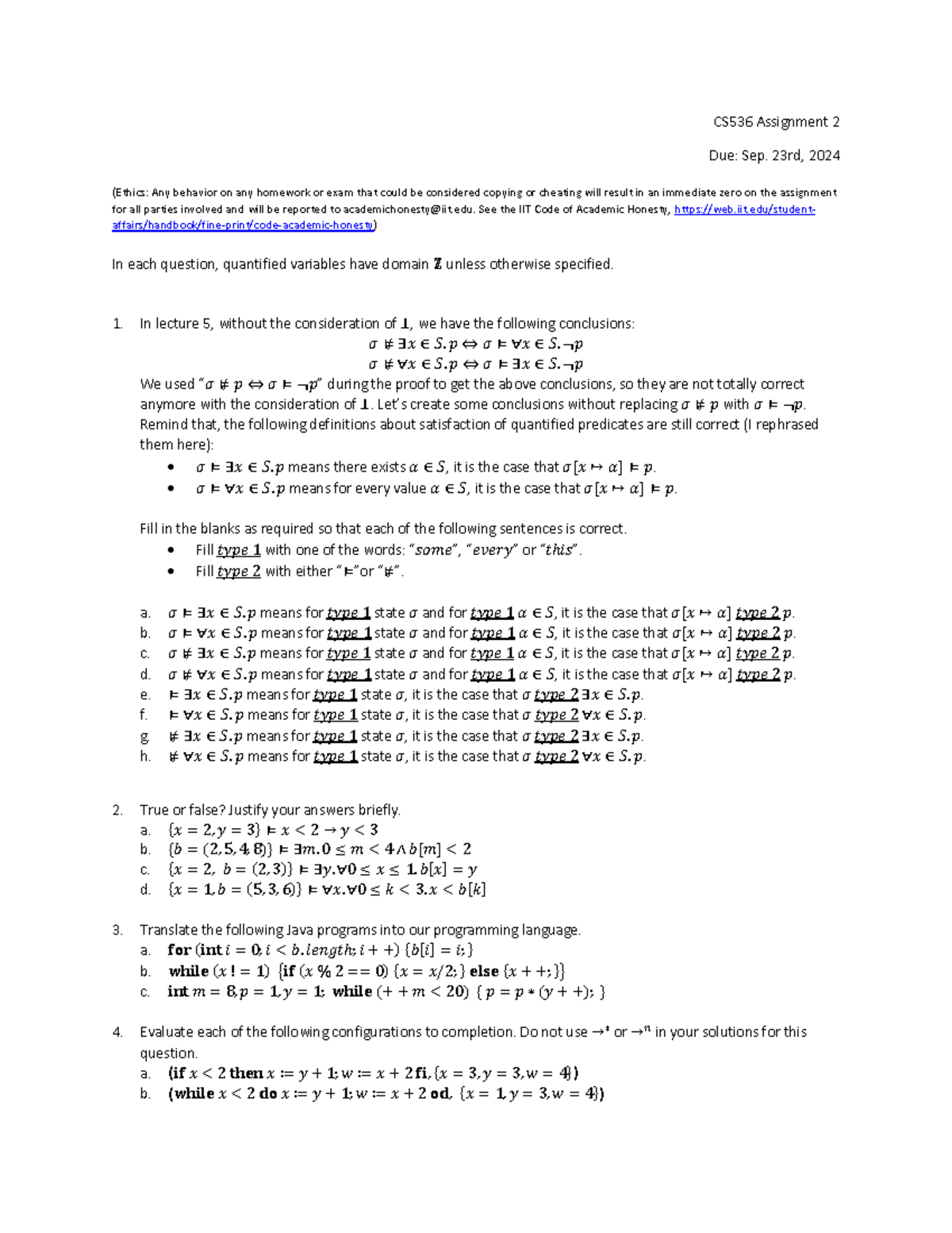 Assignment 2 - 2 3rd, 202 4 (Ethics: Any behavior on any homework or ...