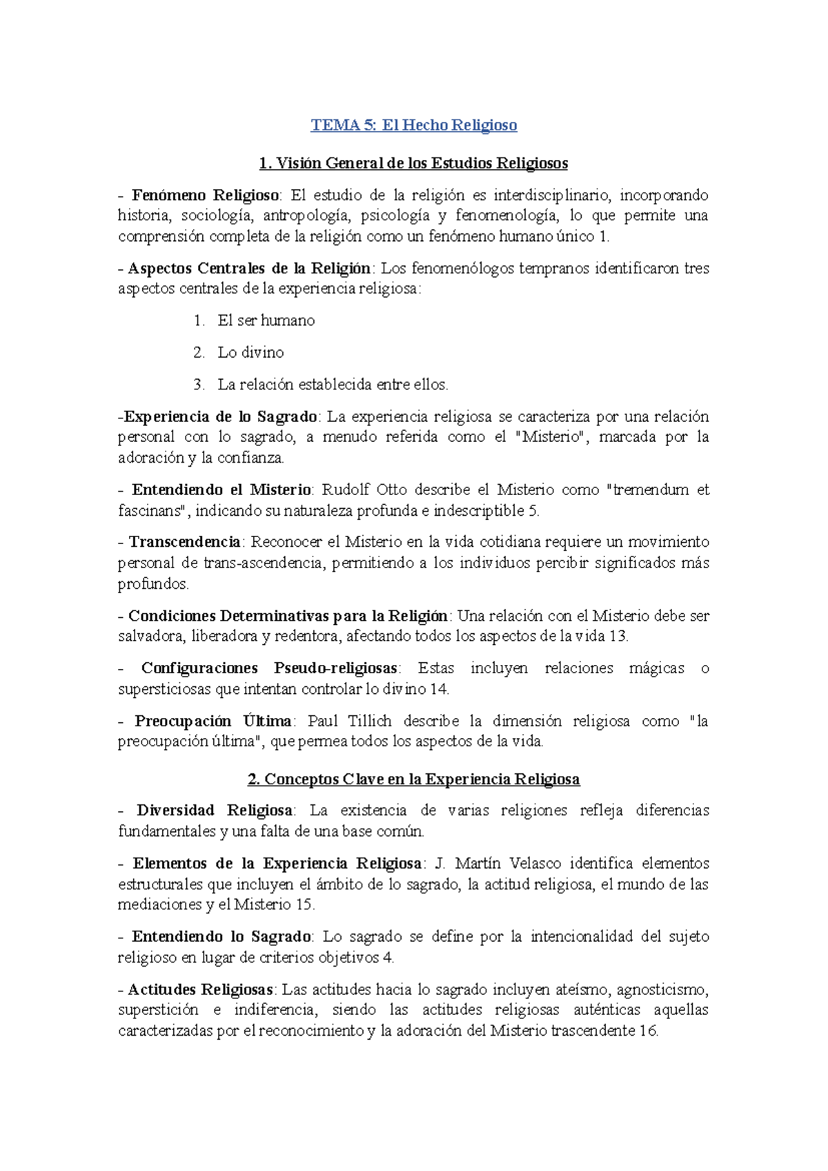 TEMA 5 - Apuntes del tema 5 - TEMA 5: El Hecho Religioso Visión General ...