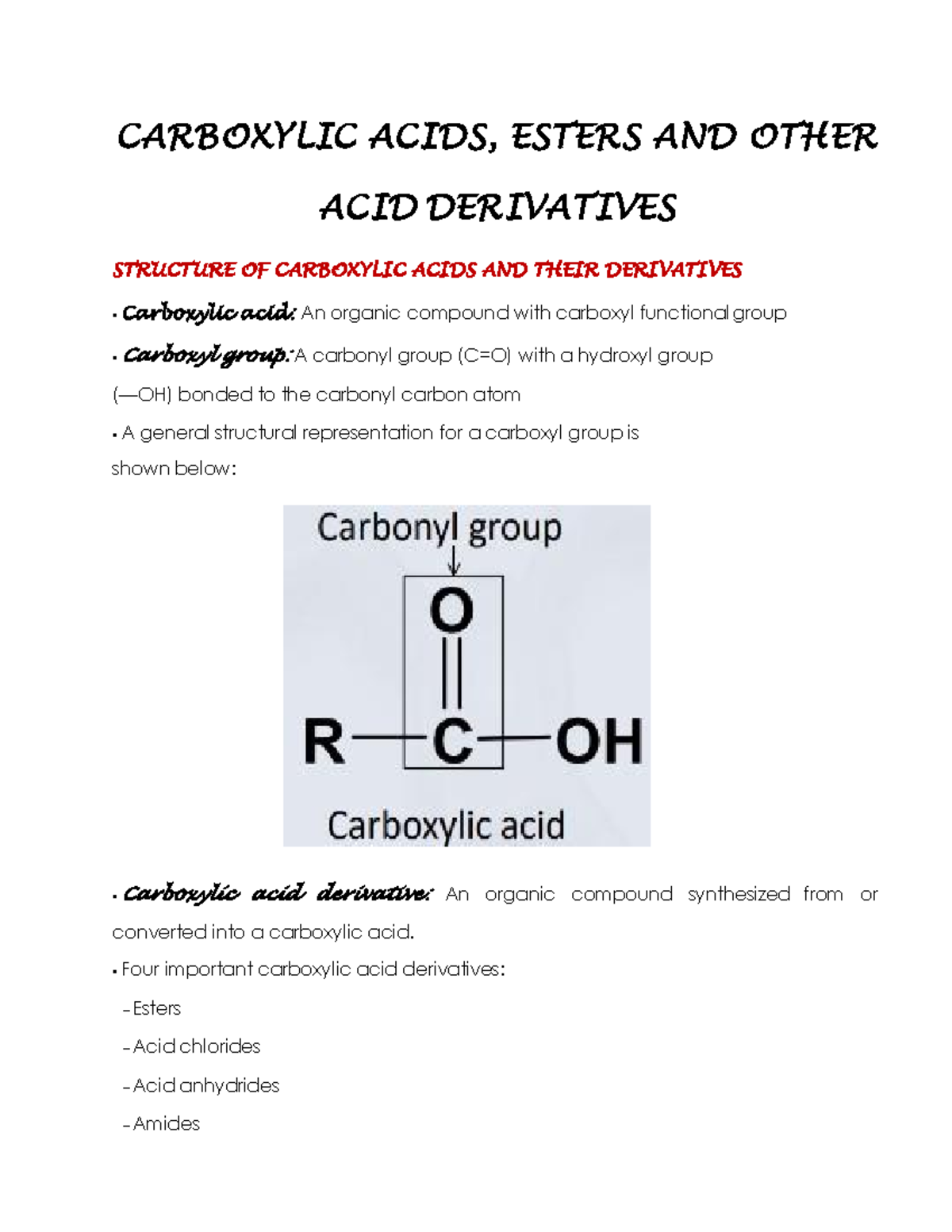 Carboxylic Acids, Esters AND Other ACID Derivatives - CARBOXYLIC ACIDS ...