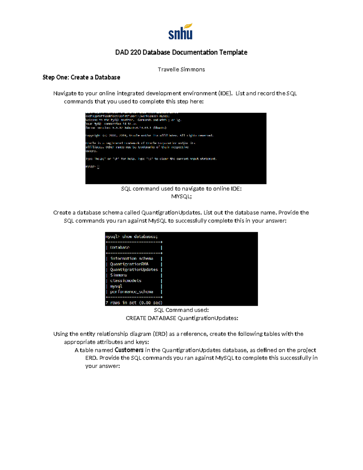 6-1 Project - Complete - DAD 220 Database Documentation Template Travelle Simmons Step One ...