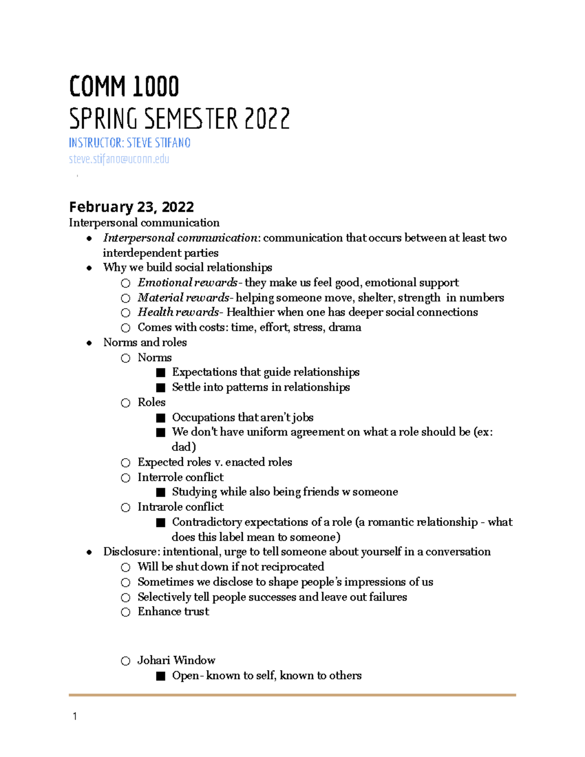 Class notes 2 - COMM 1000 SPRING SEMESTER 2022 INSTRUCTOR: STEVE ...
