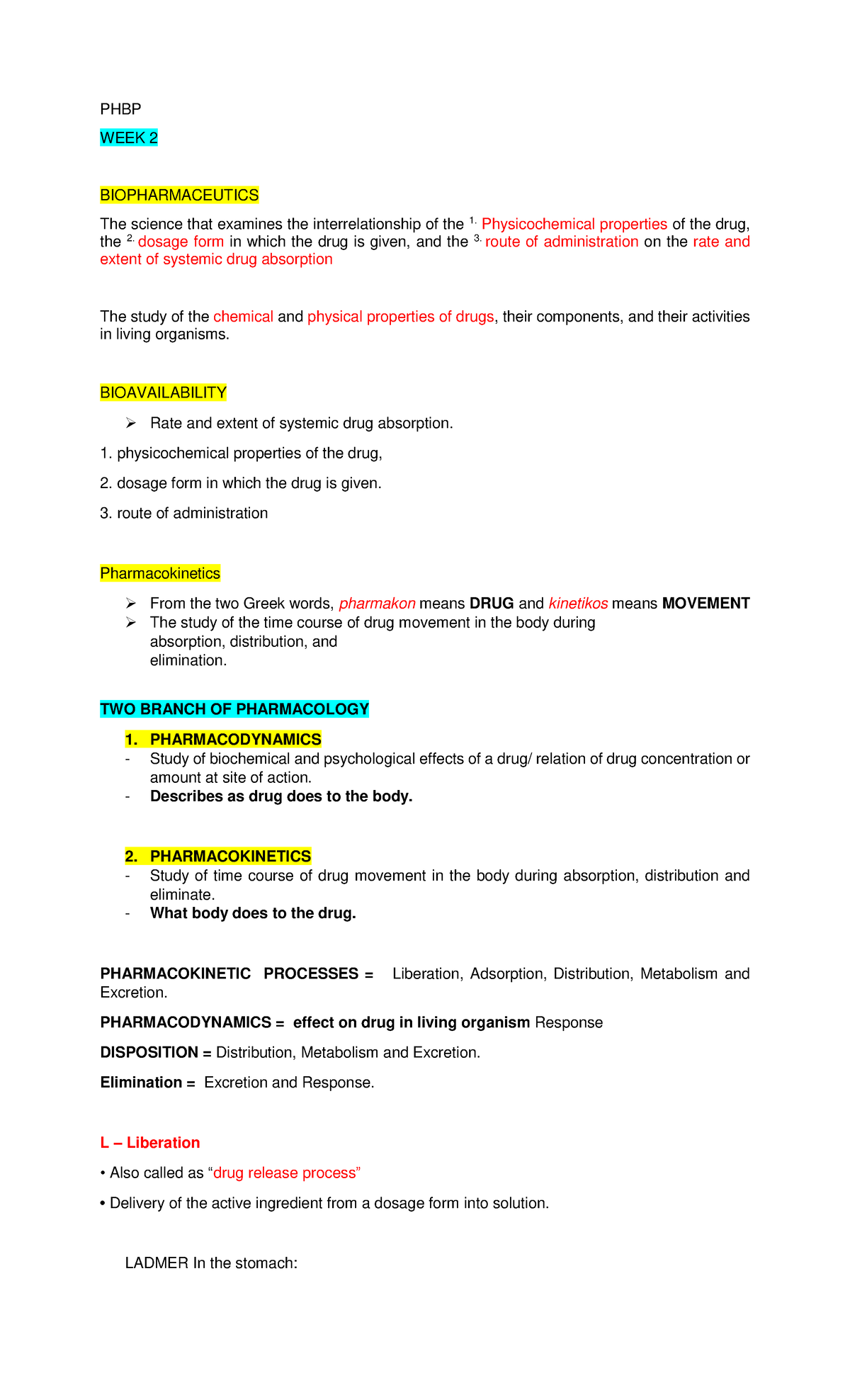 PHBP Introduction TO Dispensing - PHBP WEEK 2 BIOPHARMACEUTICS The ...