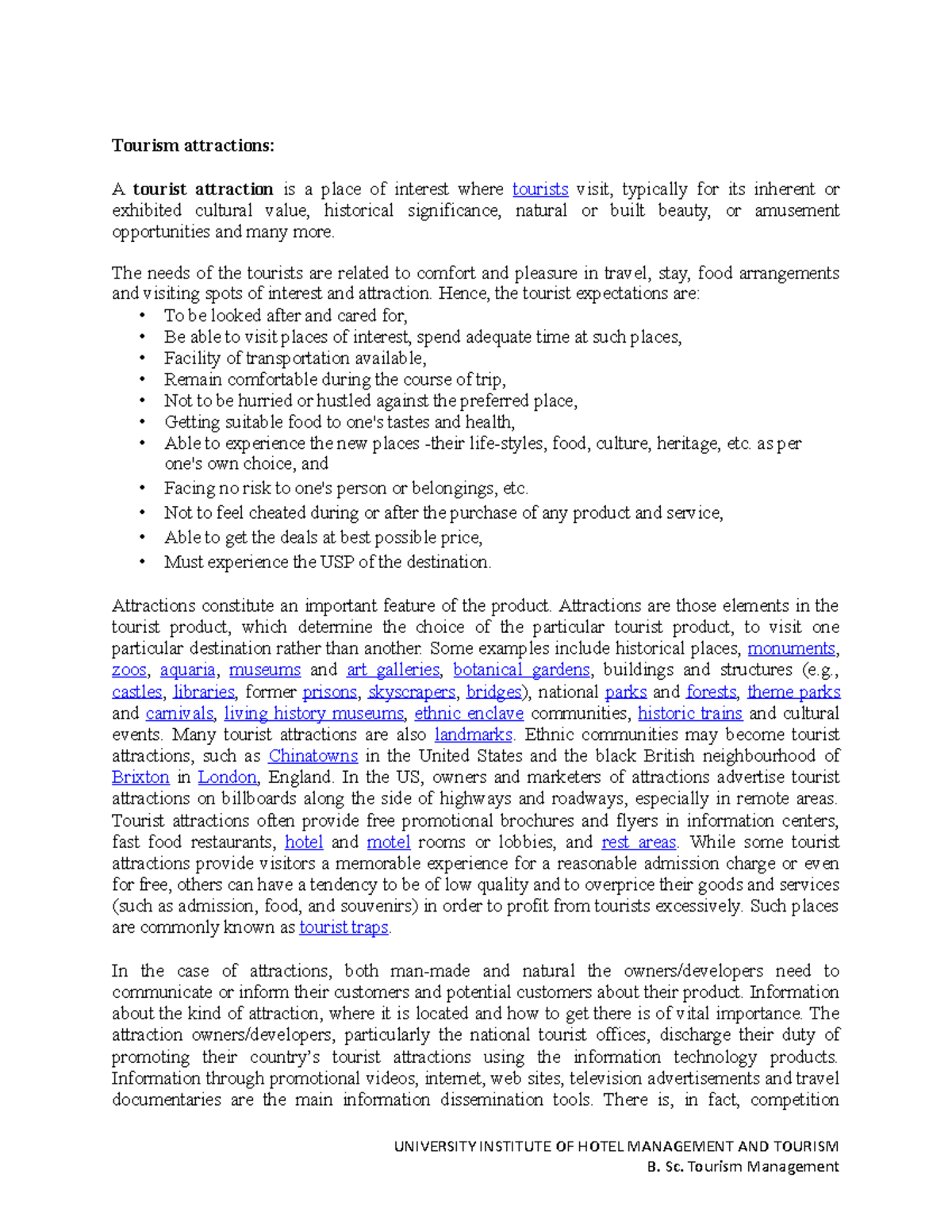 Tourism attraction notes - Tourism attractions: A tourist attraction is ...