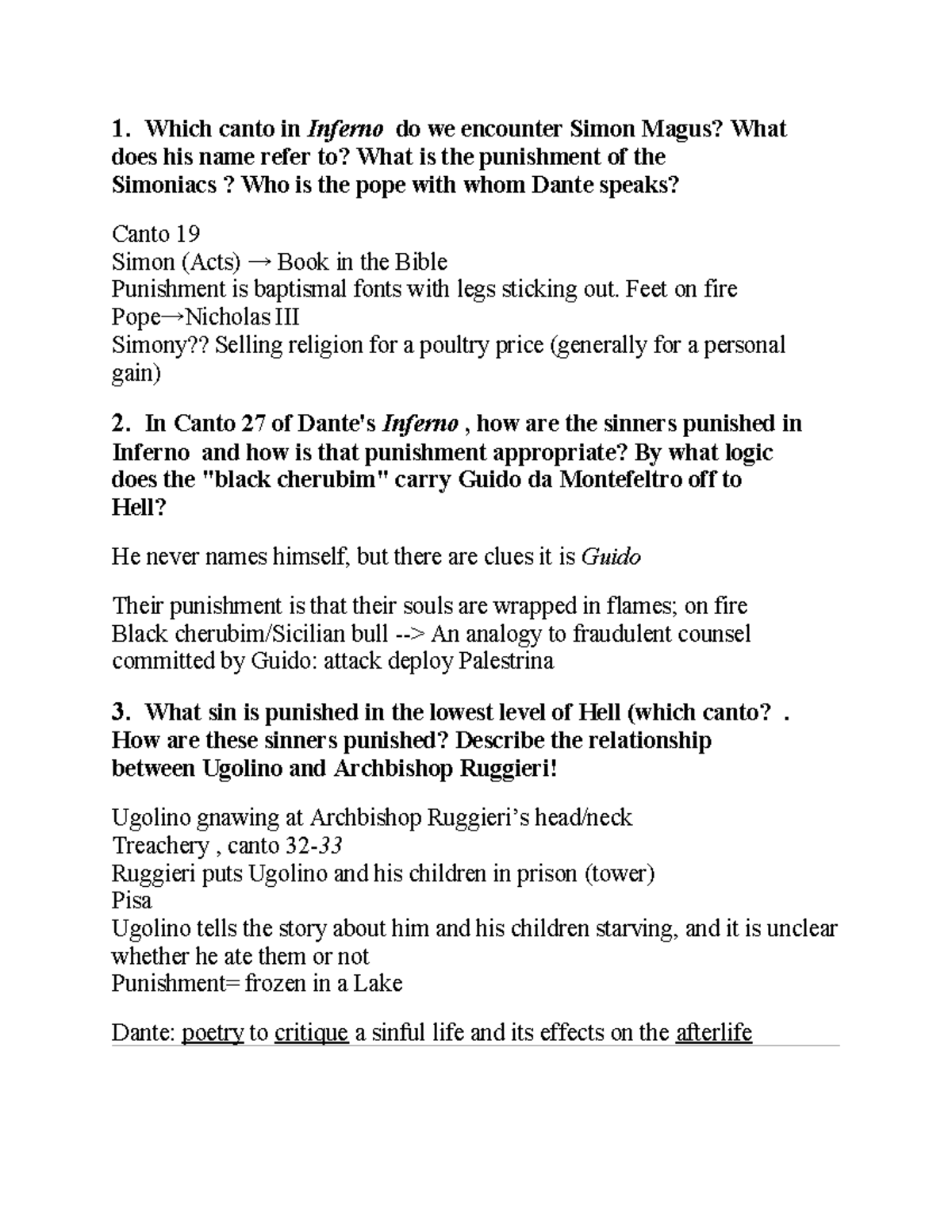 42A final guide - 1. Which canto in Inferno do we encounter Simon Magus ...