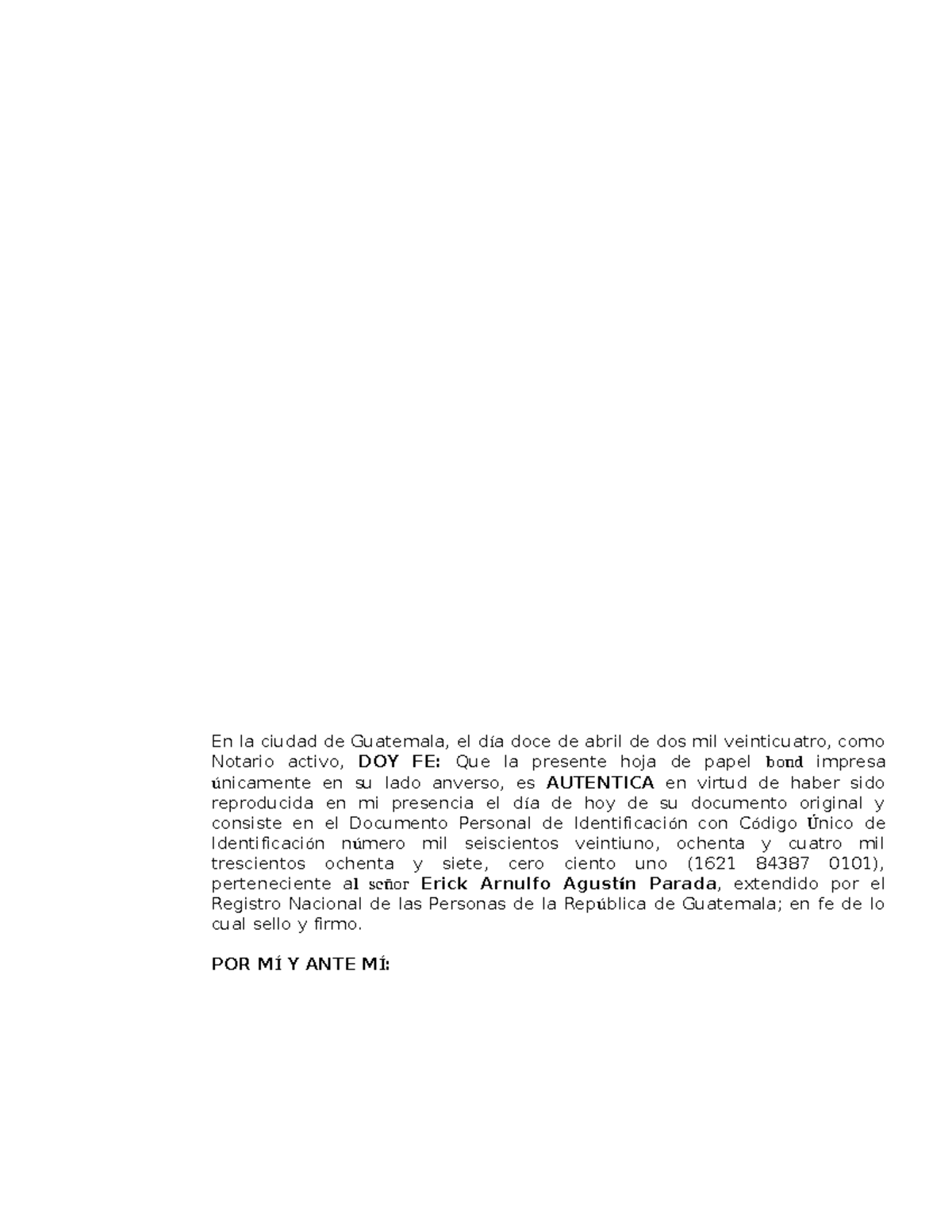 C. Autentica DE DPI - Ejemplo de como redactar una auténtica - En la ...