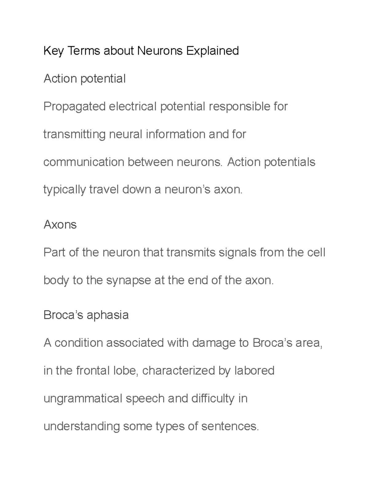 Key Terms of Neurons a through z - Key Terms about Neurons Explained ...