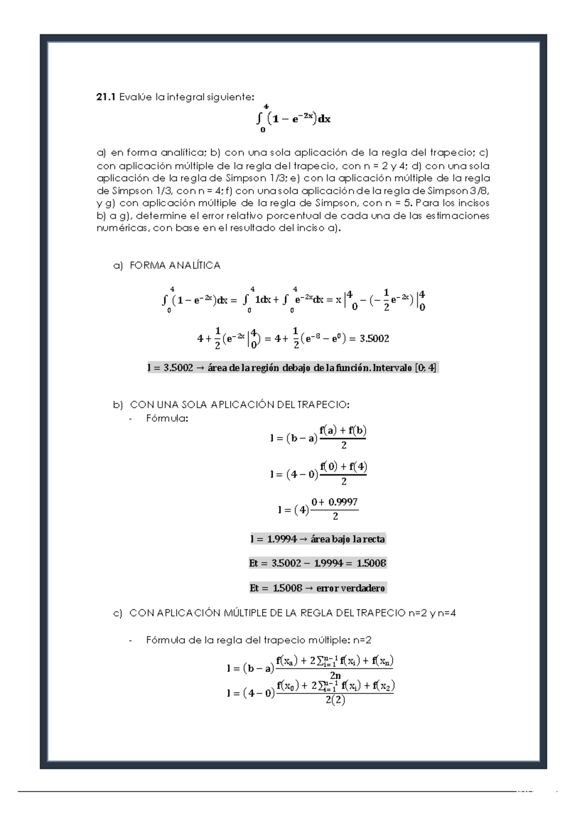 Grupo-10-ejercicios-de-integracion compress - 21 Evalúe la integral siguiente: ∫ (𝟏 − 𝐞 −𝟐𝐱)𝐝𝐱 𝟒 ...