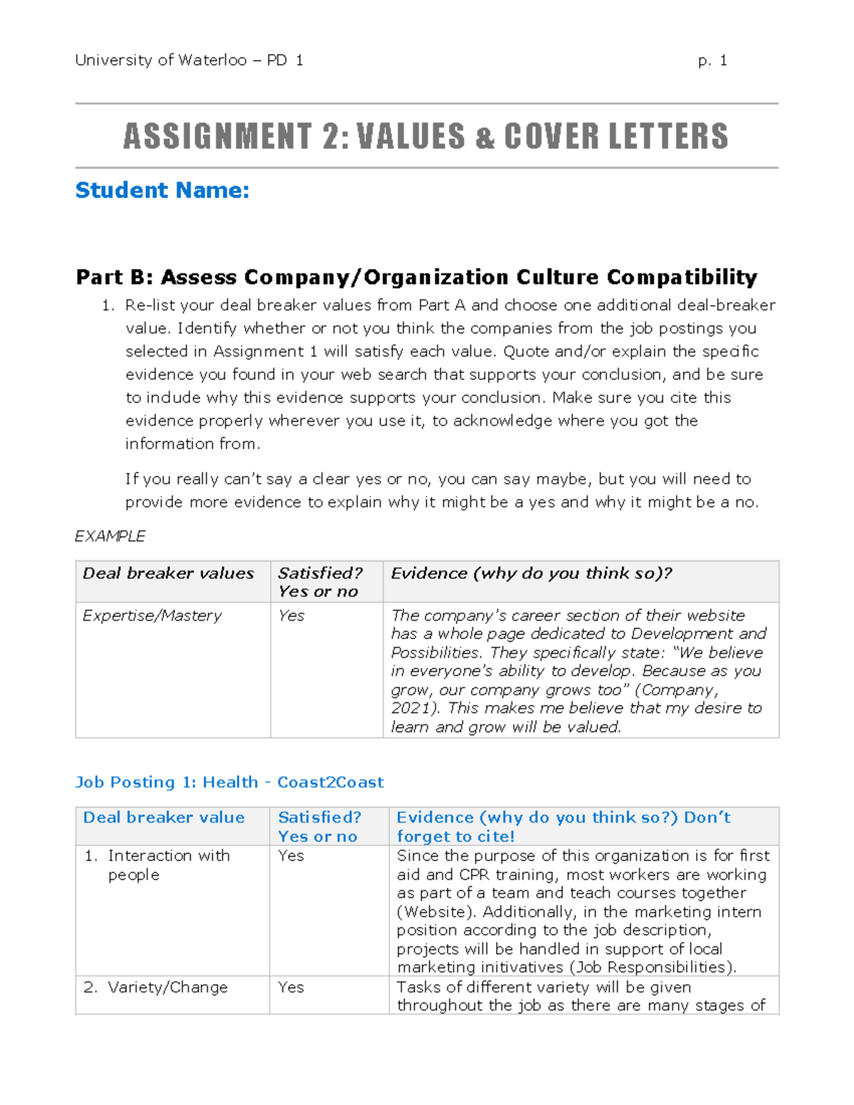 Assign 2-values-and-cover-letters updated 2023 - ASSIGNMENT 2: VALUES ...