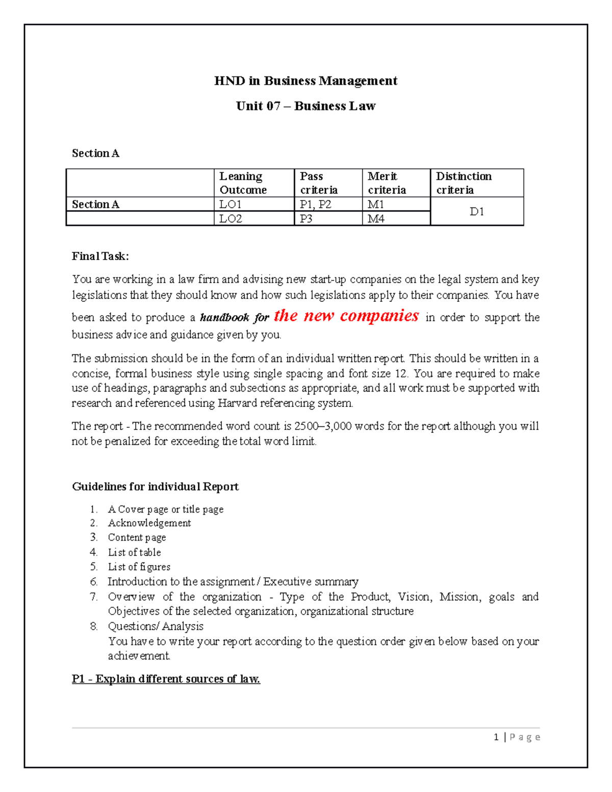 Section A,B and C - Law - Lecturer Beief. - HND in Business Management ...