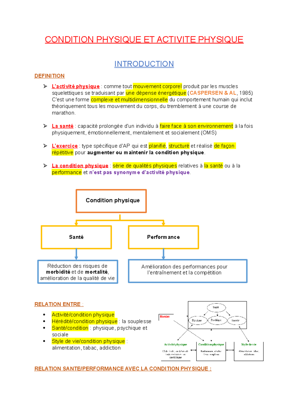 Cours 1 ET 2 - CONDITION PHYSIQUE ET ACTIVITE PHYSIQUE INTRODUCTION ...