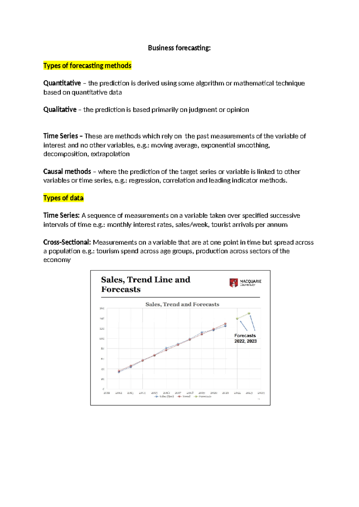 Business forecasting - my notes - Business forecasting: Types of ...