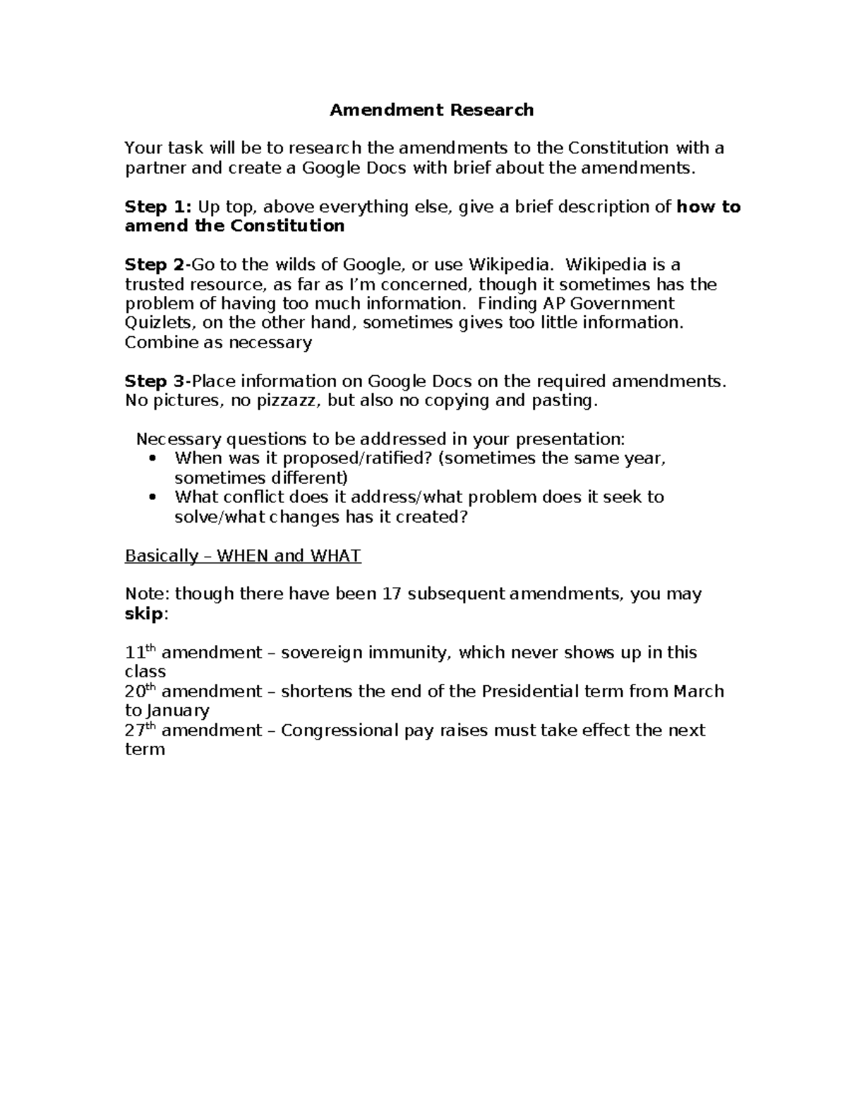 1.8Subsequent Amendments - Amendment Research Your task will be to ...