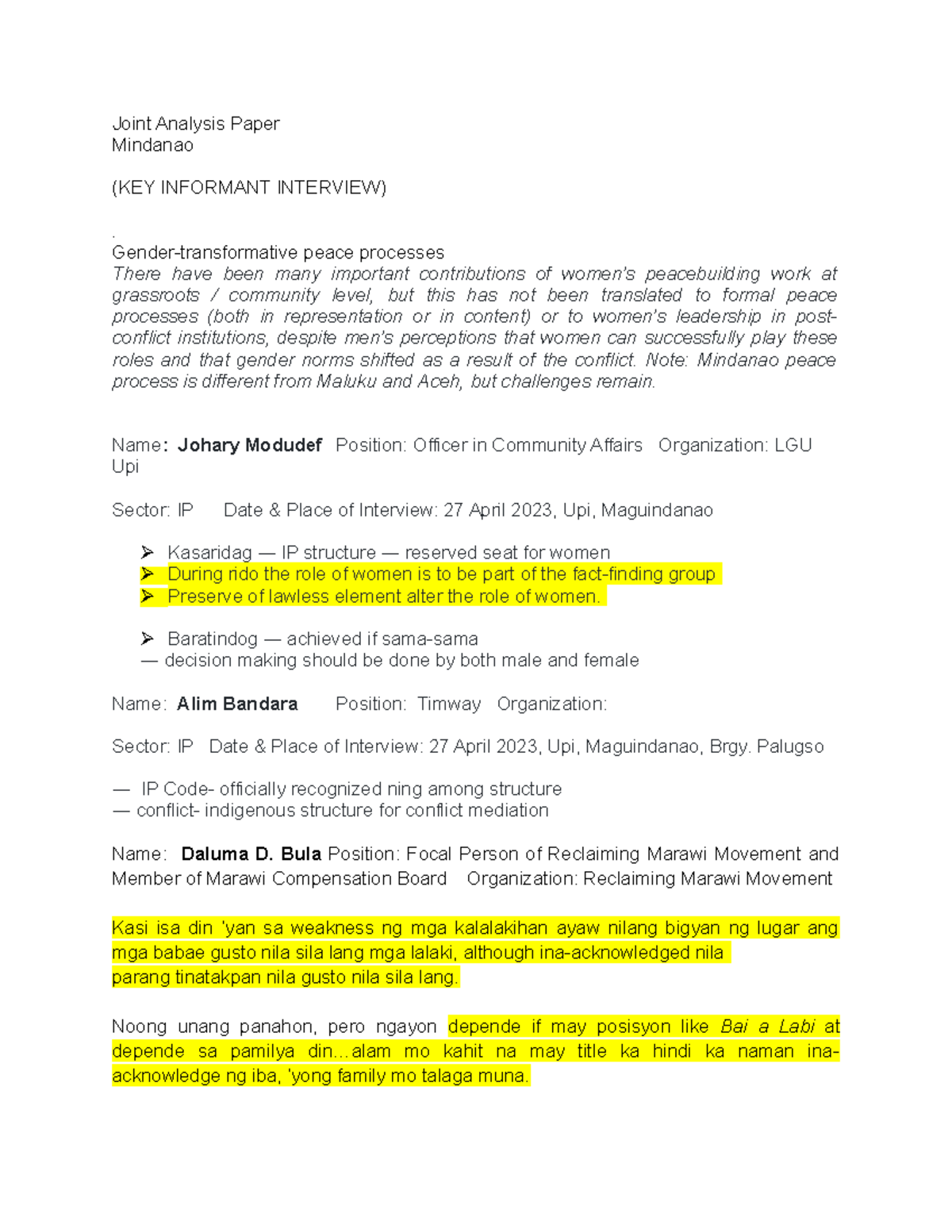 Joint Analysis Paper Mindanao - Joint Analysis Paper Mindanao (KEY ...