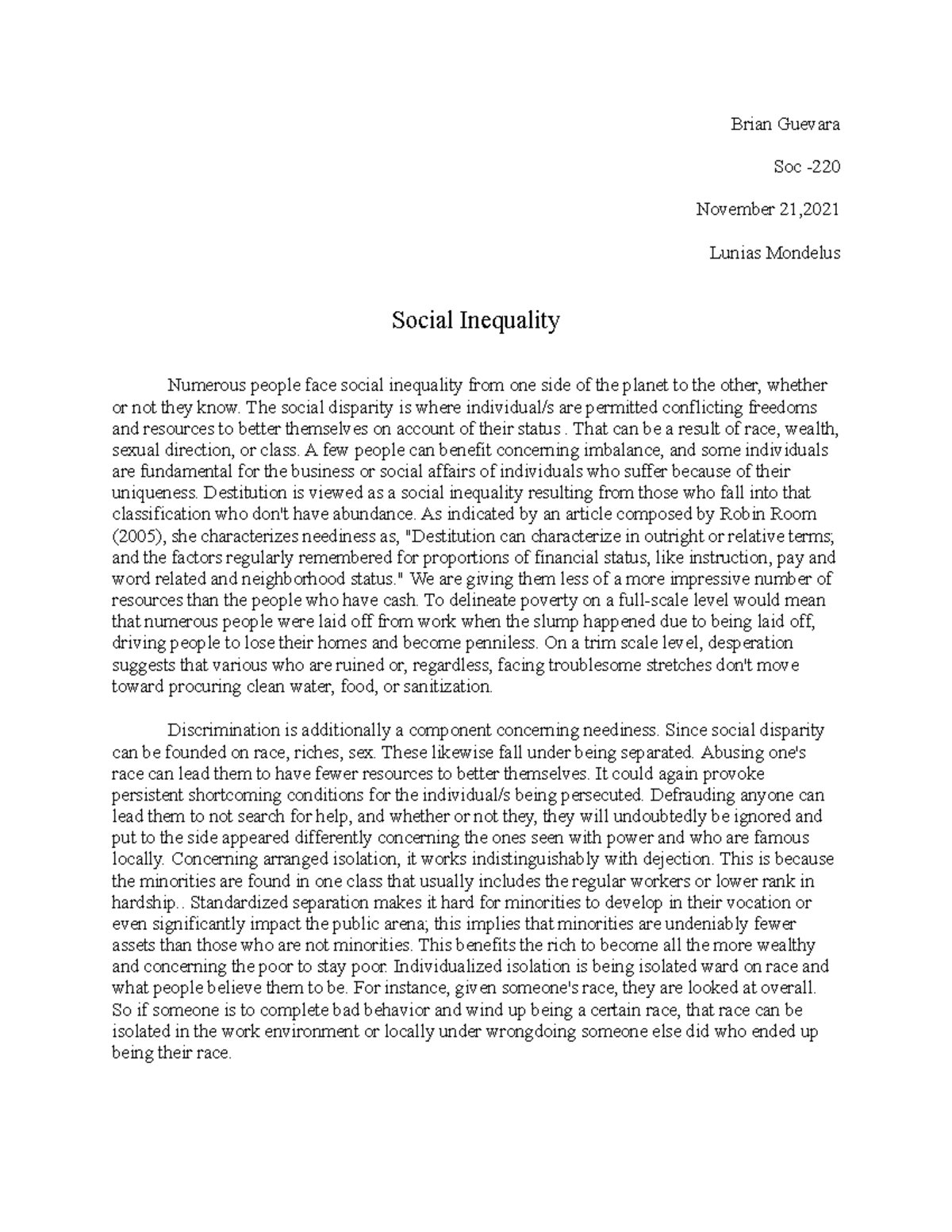 Social Inequality - Brian Guevara - Brian Guevara Soc - November 21 ...