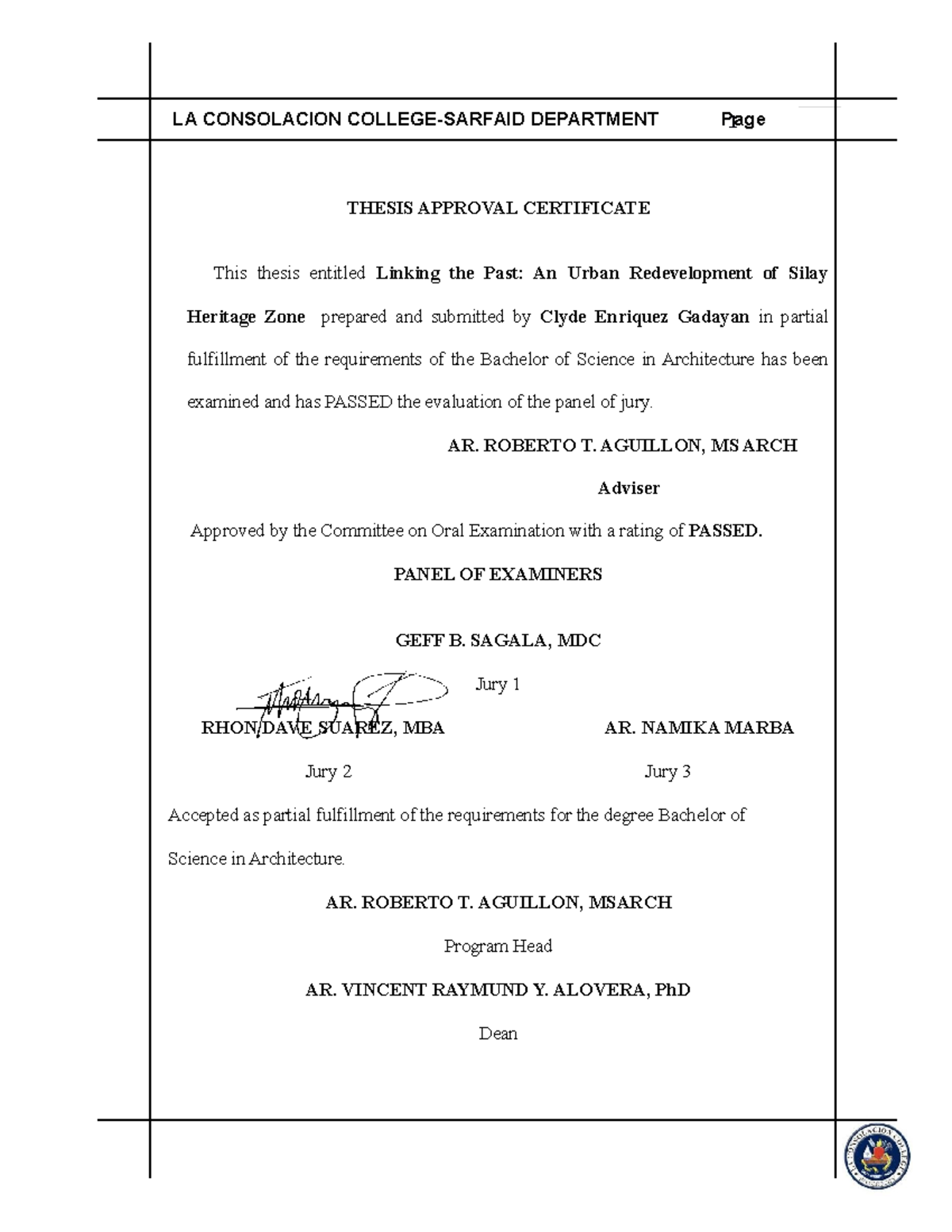 Thesis- Approval- Certificate - LA CONSOLACION COLLEGE-SARFAID ...
