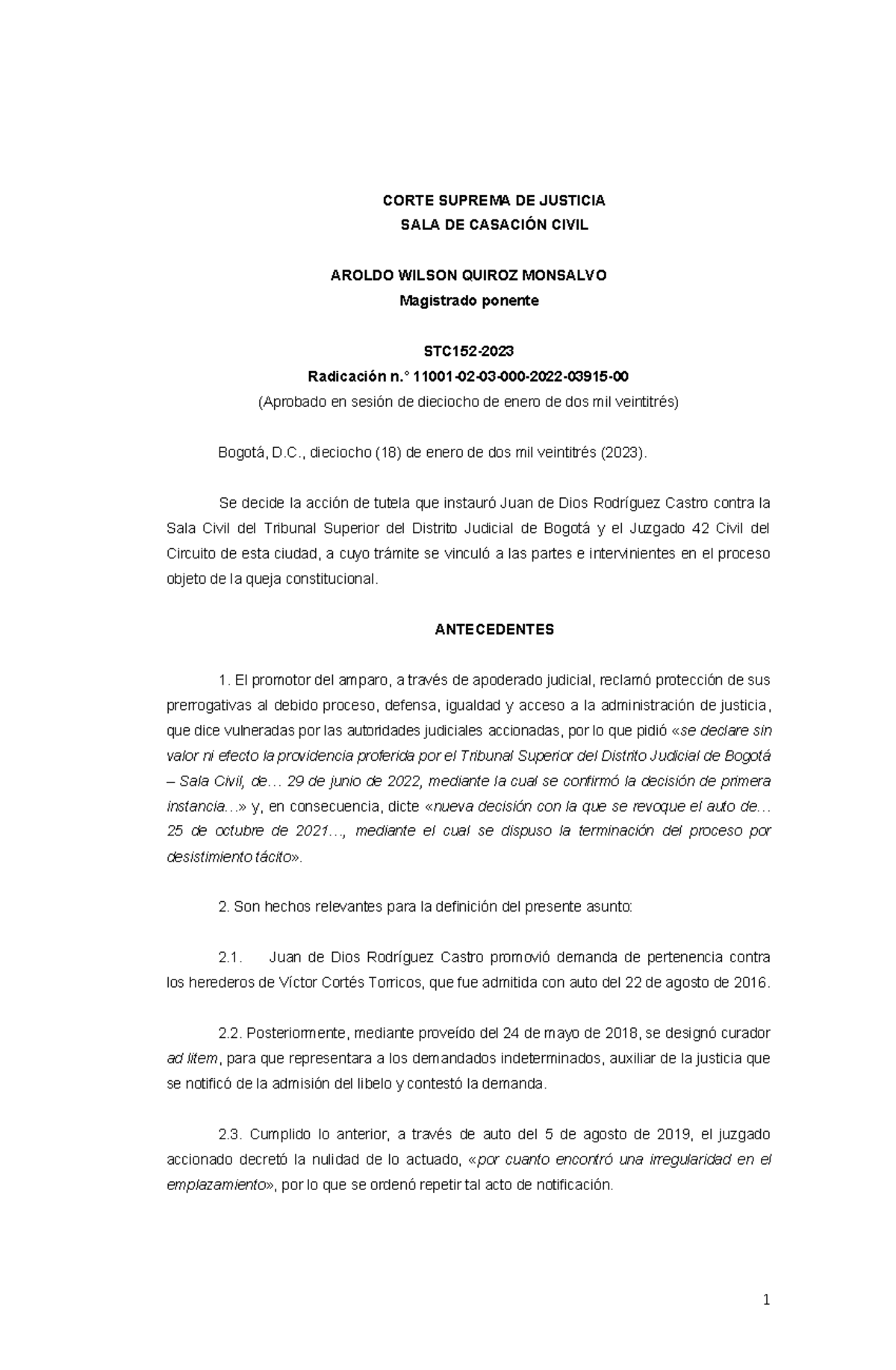 Cjstc 152-2023 - sENTENCIA CIVIL - CORTE SUPREMA DE JUSTICIA SALA DE ...