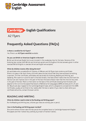 Cambridge english A2 flyers classroom activities - Classroom activities ...