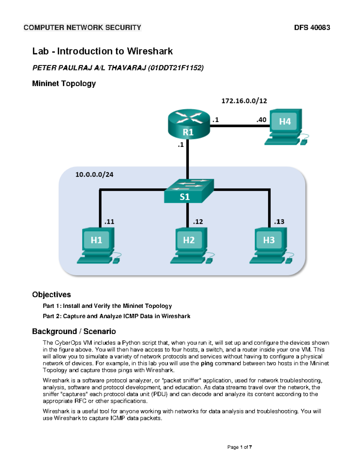 Lab Activity Introduction To Wireshark Computer Network Security Dfs 40083 Lab Introduction