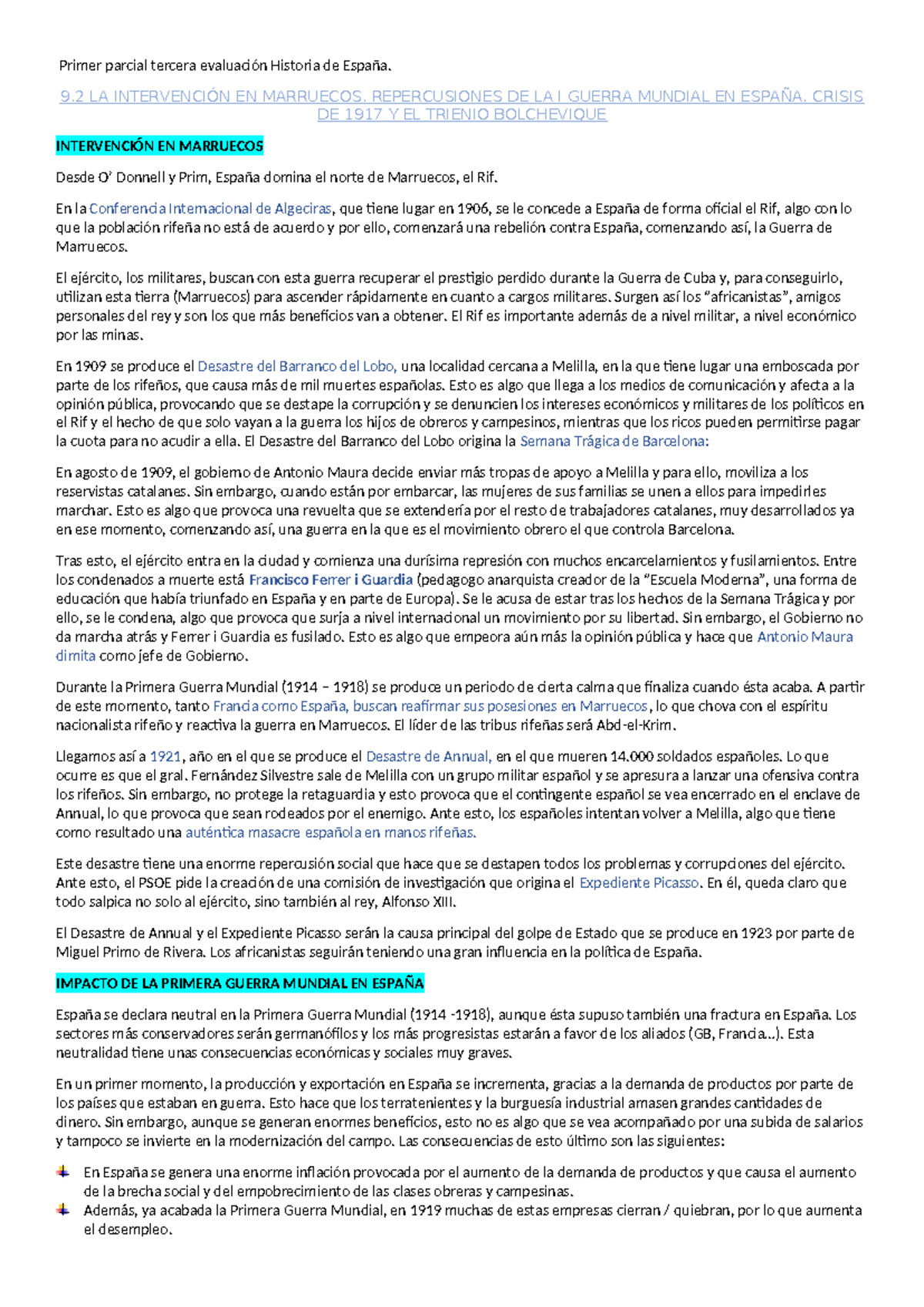Bloques 9, 10 - Muy útiles - Primer parcial tercera evaluación Historia de España. 9 LA ...