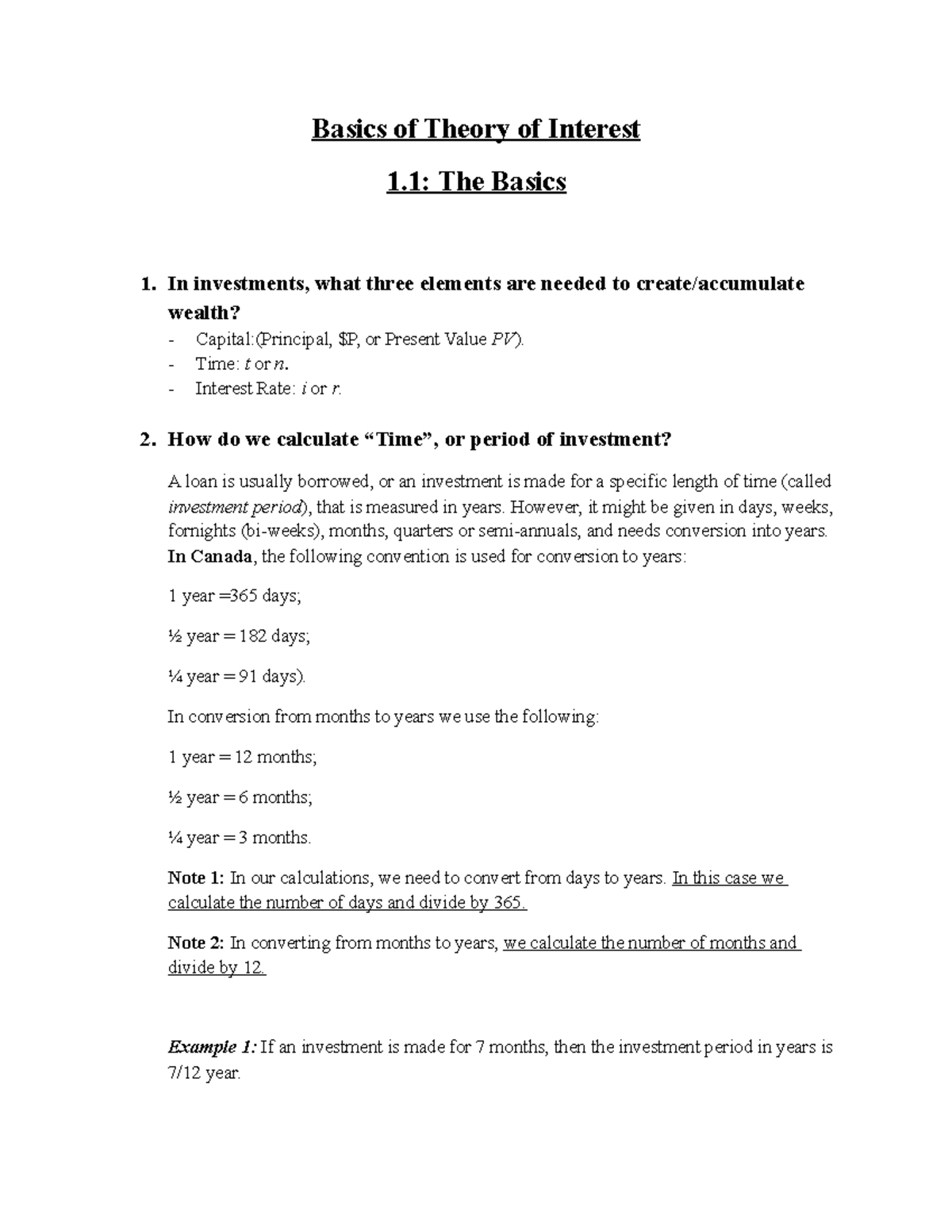 Simple Interest 1 - financial math - Basics of Theory of Interest 1 ...