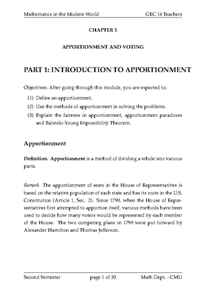 MMW Activity 5 Voting and Apportionment - Mathematics in the Modern ...