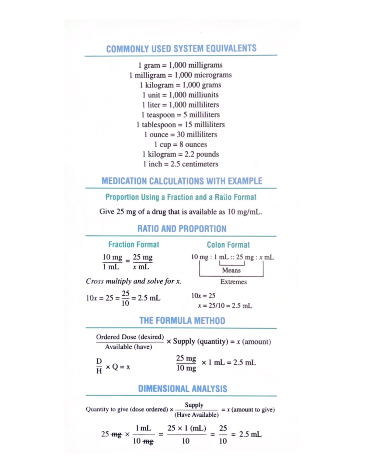 Mini Med Math Cheat Sheet - nrn-11 - Studocu