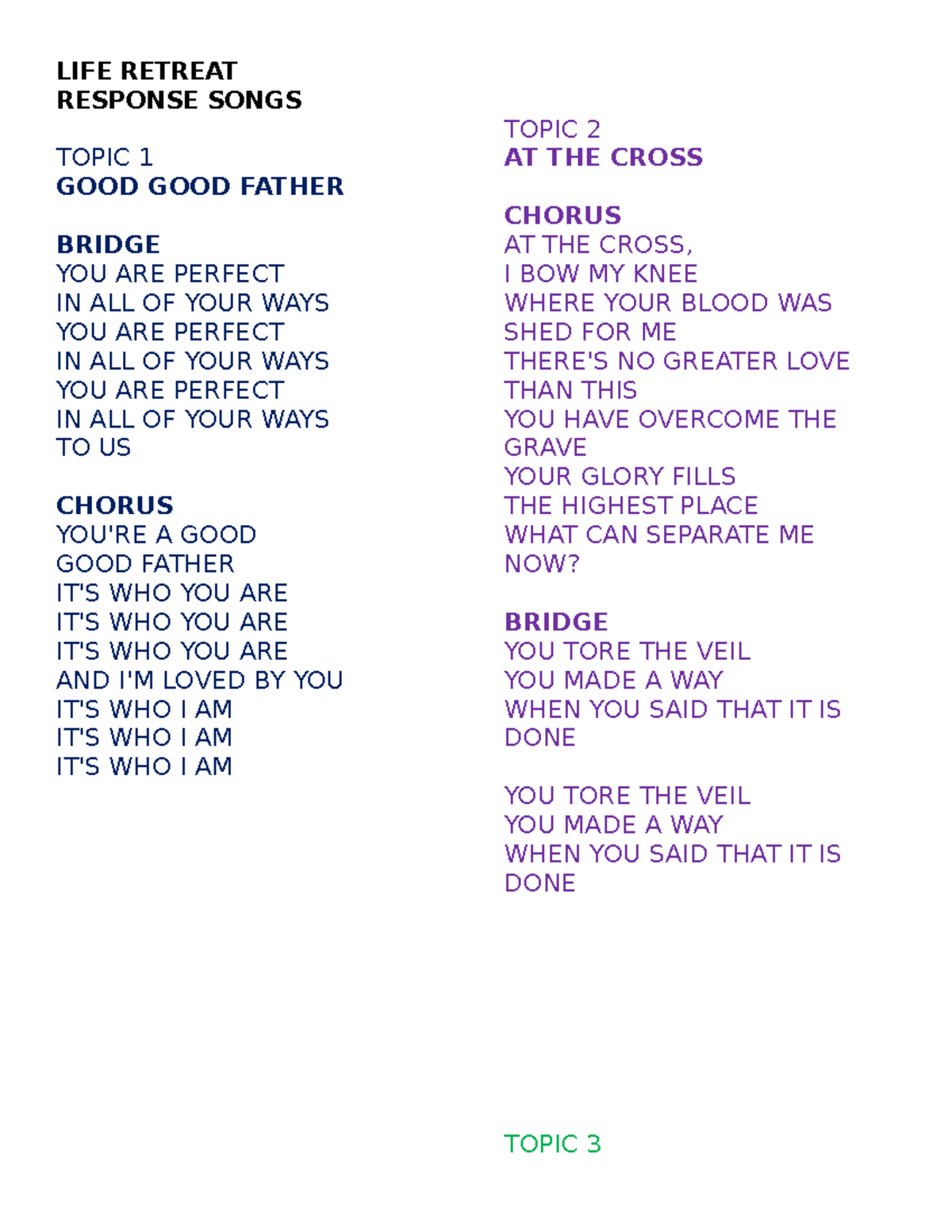 8.24 LIFE Retreat Response Song - LIFE RETREAT RESPONSE SONGS TOPIC 1 ...