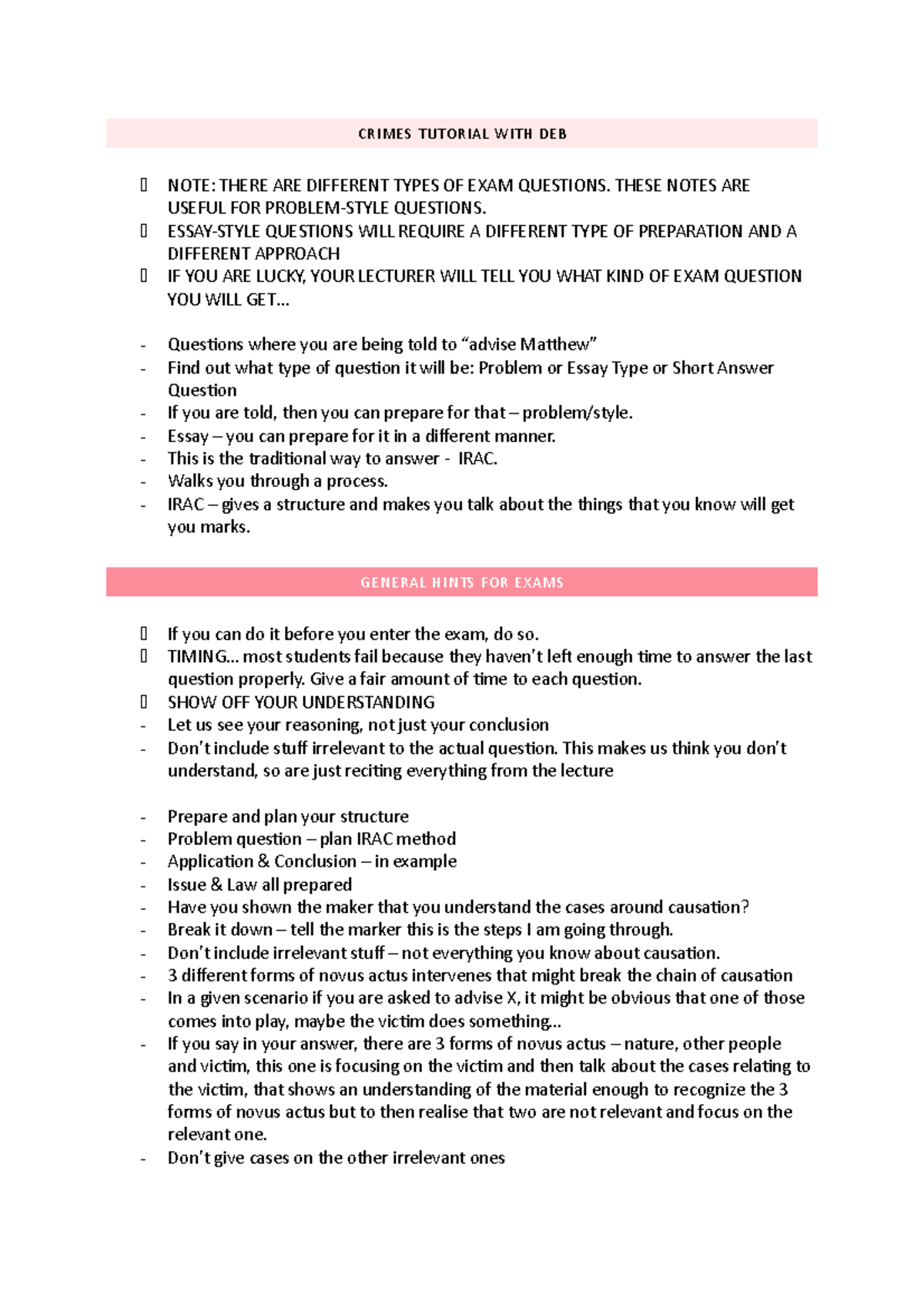 Crimes Tutorial (Answer Structure) - CRIMES TUTORIAL WITH DEB ́ NOTE ...