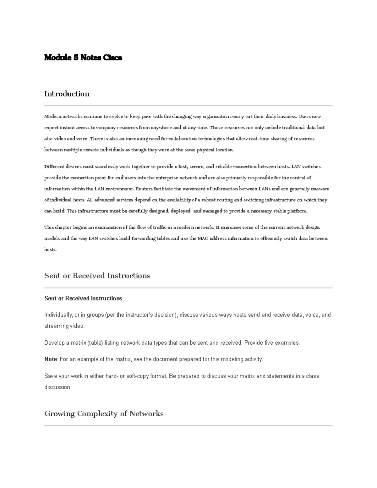 Module 5 - Module 5 Notes Cisco Introduction Modern networks continue ...
