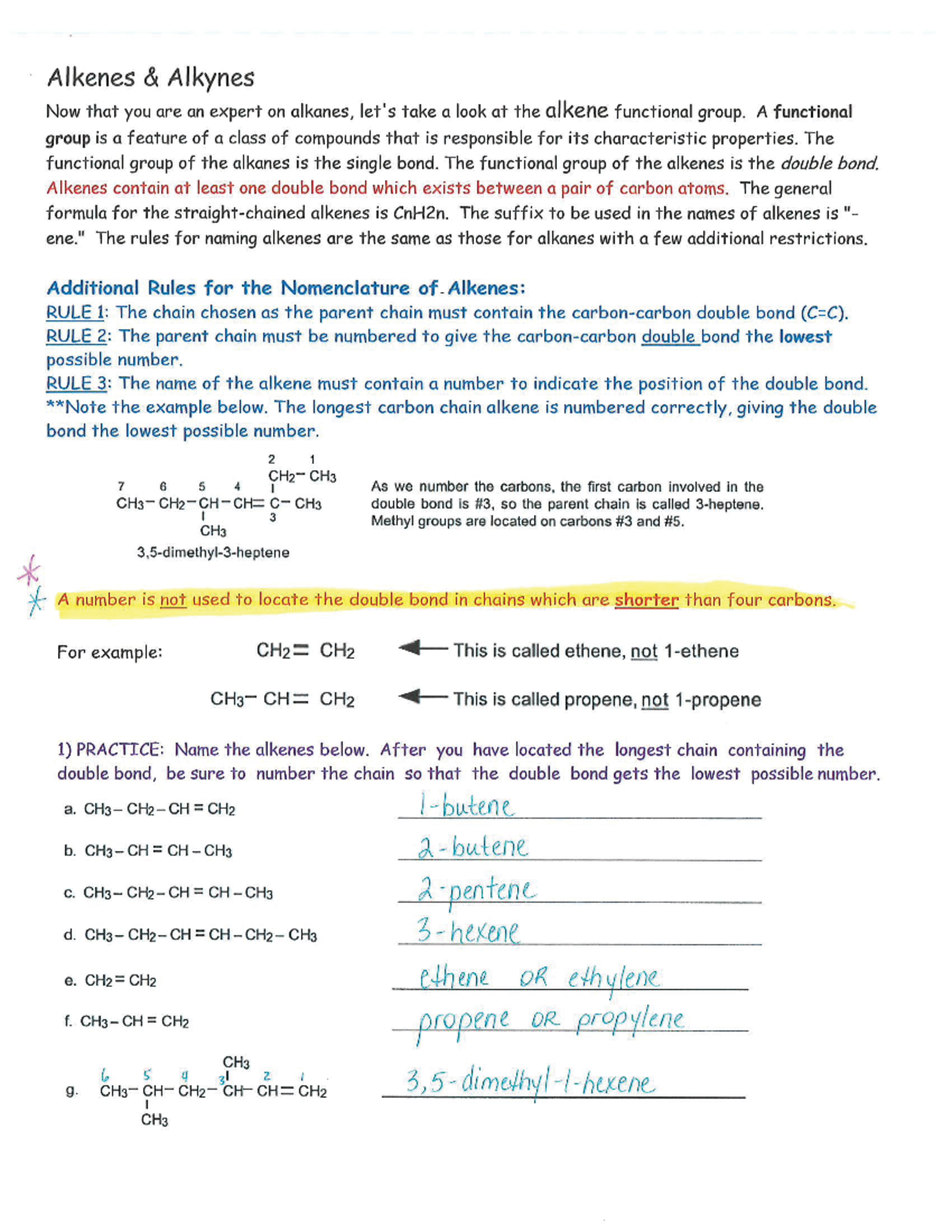 Alkene alkynen notes assignment key - Copy - Alkenes Alkynes Now that ...