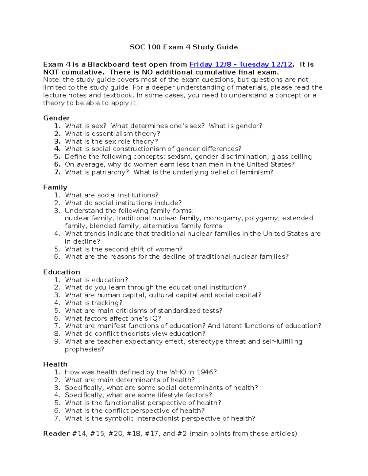 SOC100 Exam 4 Study Guide - SOC 100 - Ball State - Studocu