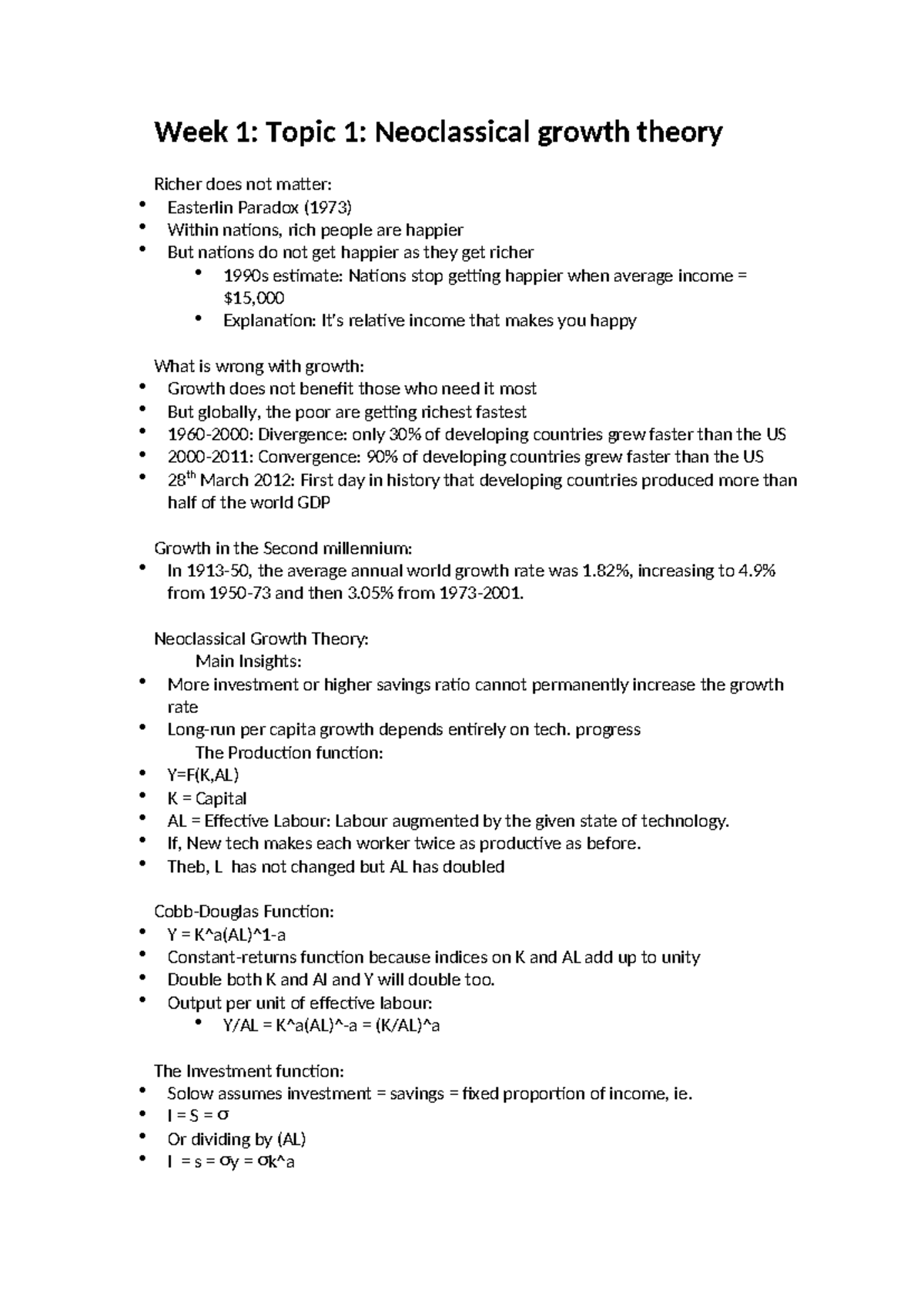 Topic 1 - (Neo Clas Theory) Exam notes - Week 1: Topic 1: Neoclassical ...