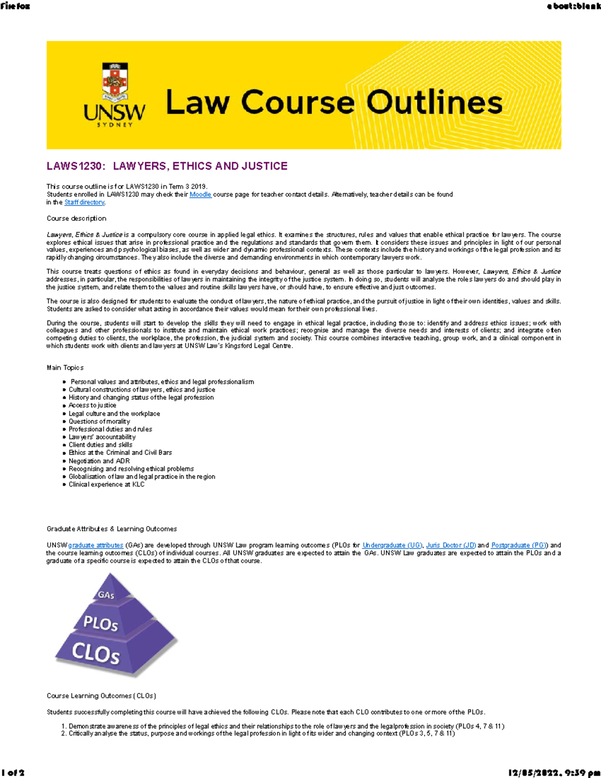 LAWS1230 Lawyers, Ethics and Justice - LAWS1230: LAWYERS, ETHICS AND ...