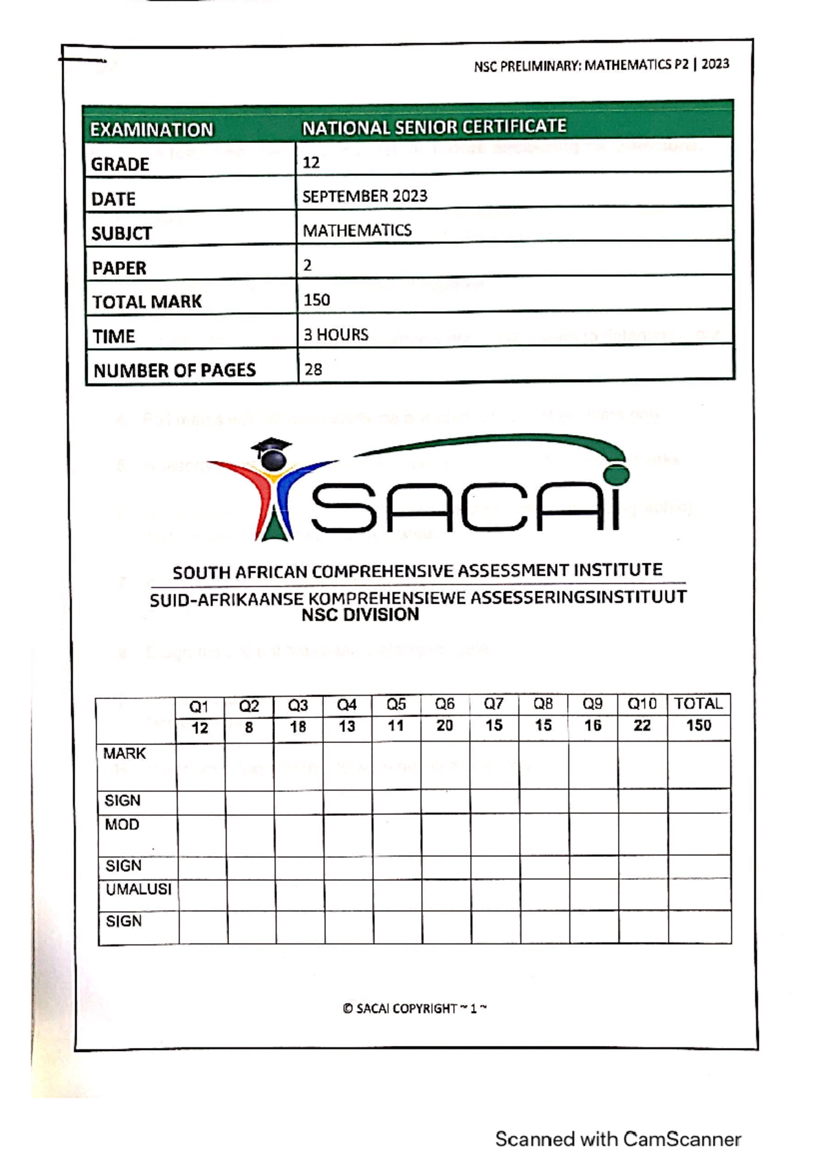 Sept 2023 Sacai Maths P2 (Eng) - NSC PRELIMINARY: MATHEMATICS P2 2023 ...