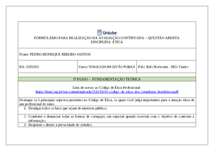 ACQA DA Disciplina TICA - ACQA DA DISCIPLINA ÉTICA Prezado(a) aluno(a ...