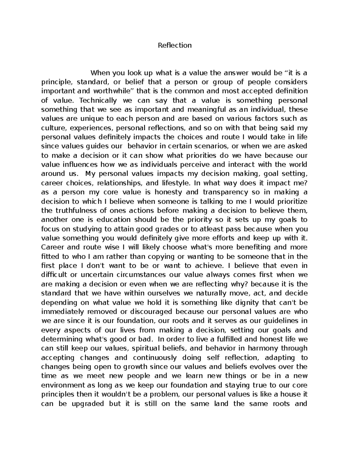 Reflection - MINOR SUBJECT - Reflection When you look up what is a ...