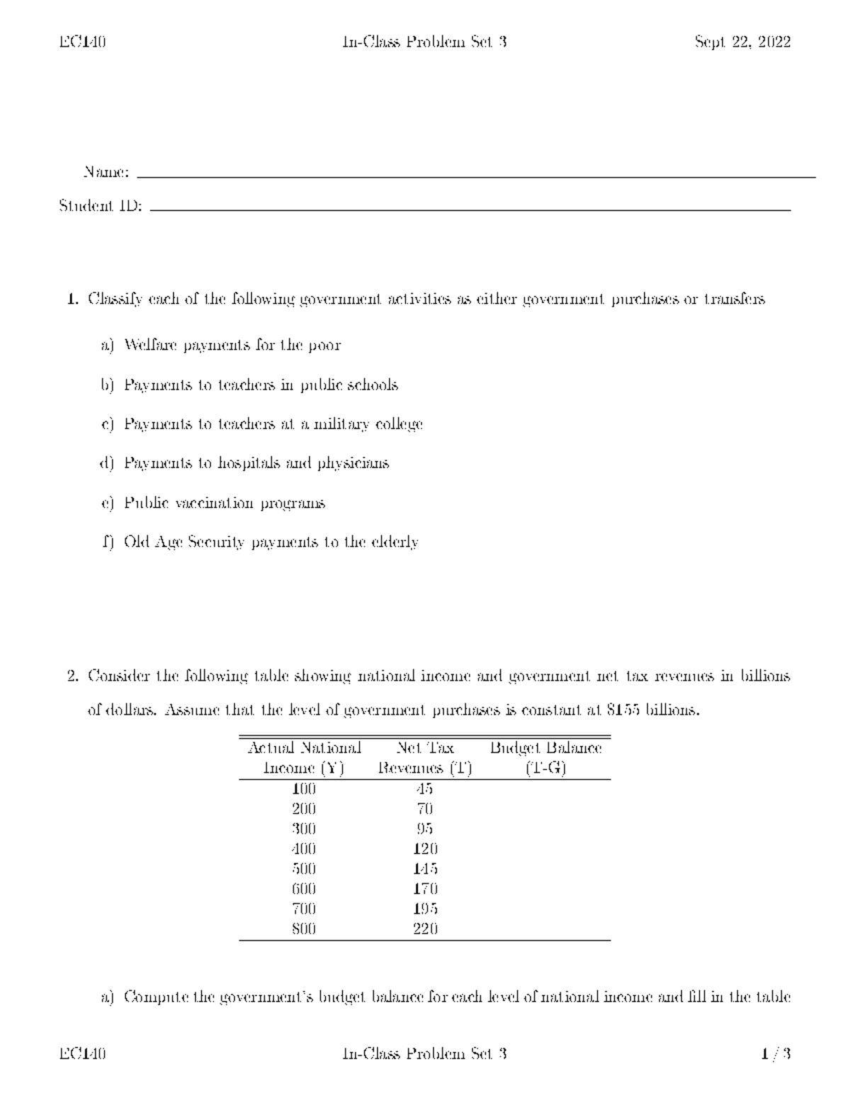 EC 140 In-class Problem Set 3 - ♥ ss Pr♦ ♠ t ♣t ♠ t ♥t - Studocu